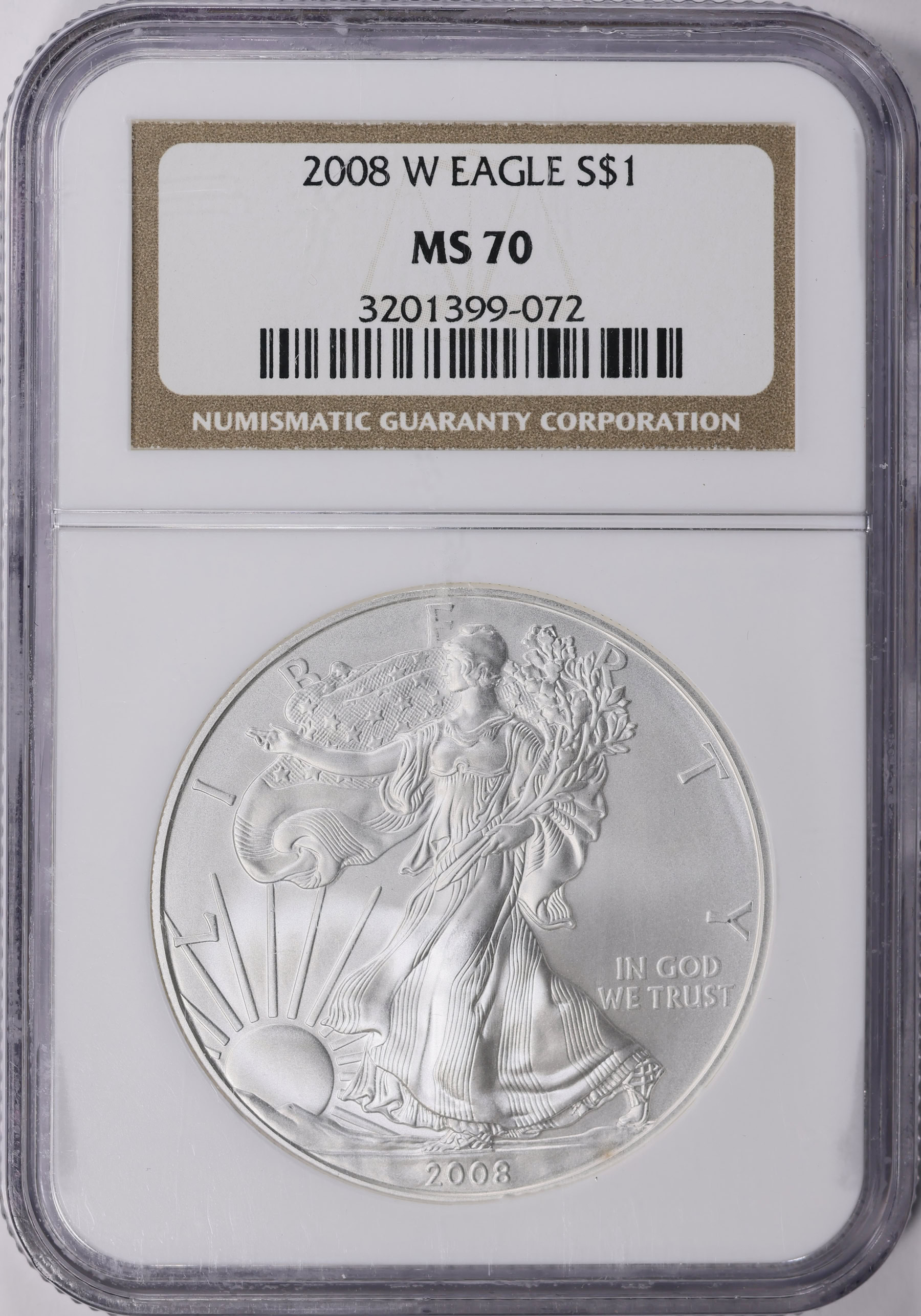 2008-W $1 Silver Eagle Burnished NGC MS-70 (Item 1828647) | GreatCollections Coin Auctions