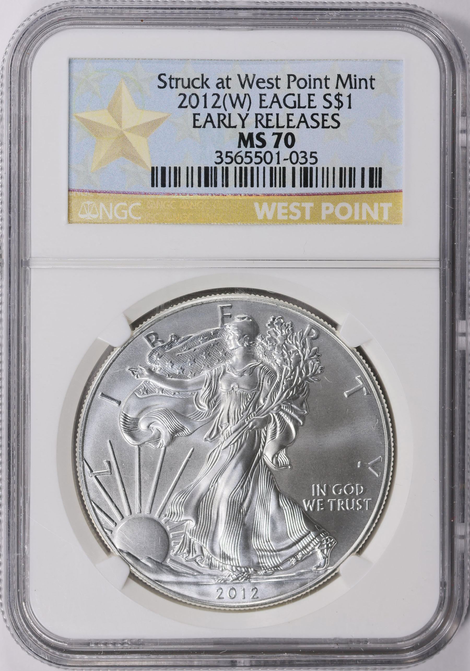 2012-(W) $1 Silver Eagle Early Releases Struck at West Point NGC MS-70 (West Point Star Label ...