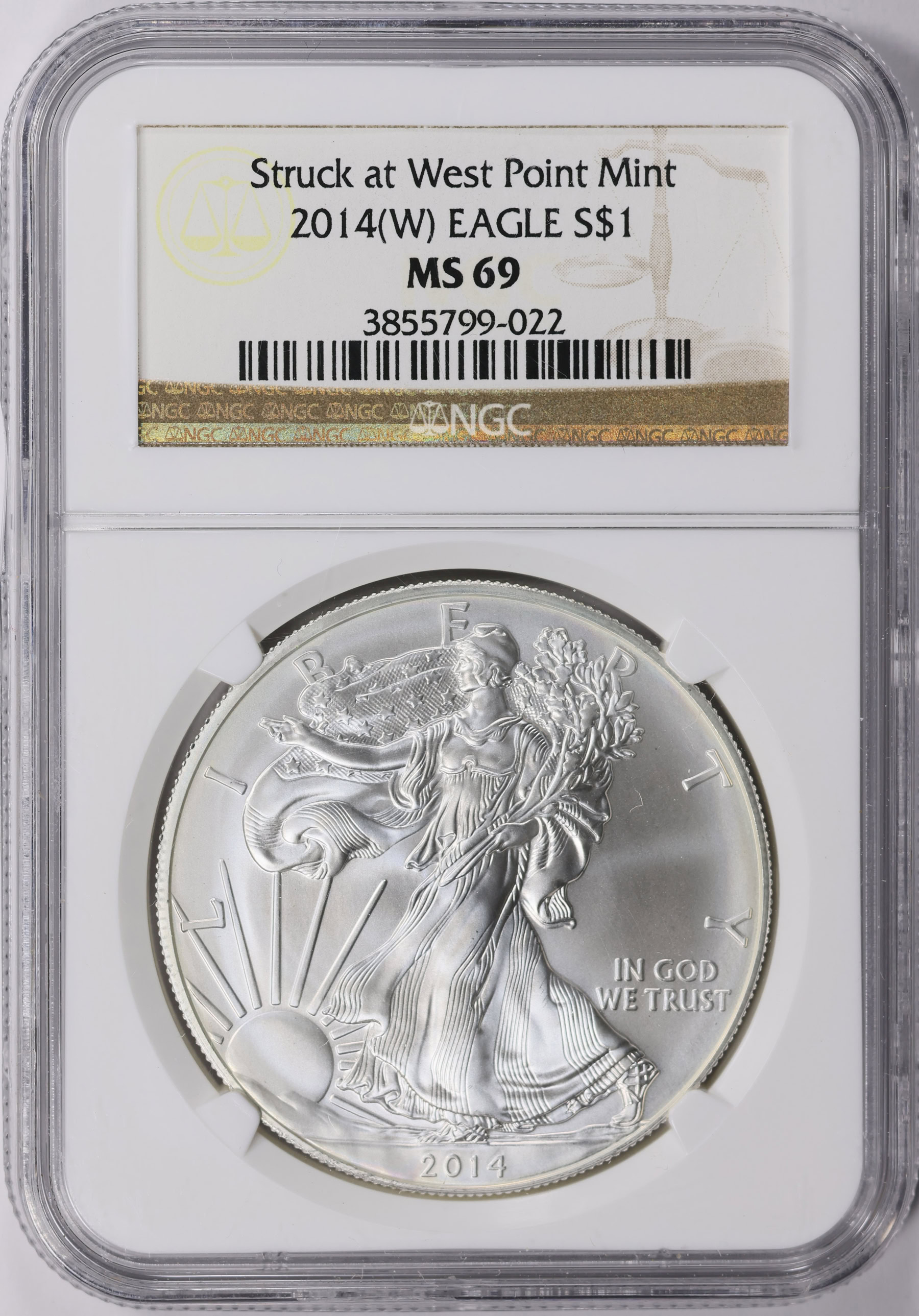 2014-(W) $1 Silver Eagle Struck at West Point NGC MS-69 (Item 1828710) | GreatCollections Coin ...