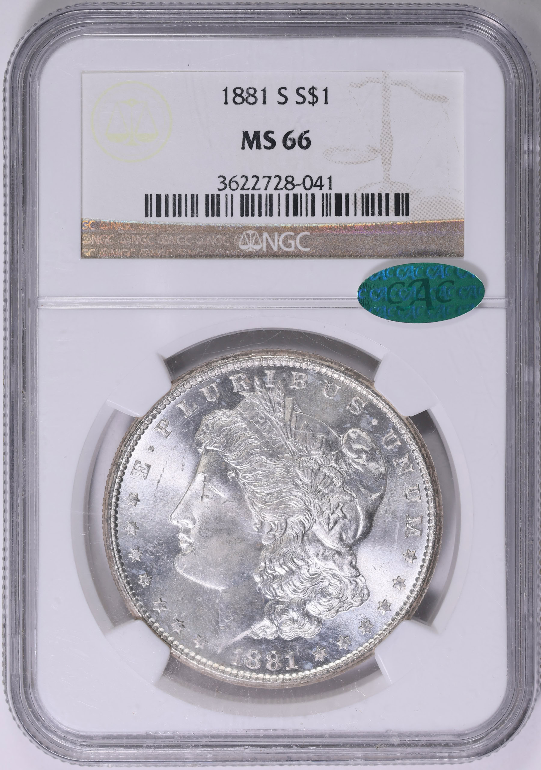 1881-S Morgan Silver Dollar NGC MS-66 (CAC Green) (Item 1828808) | GreatCollections Coin Auctions