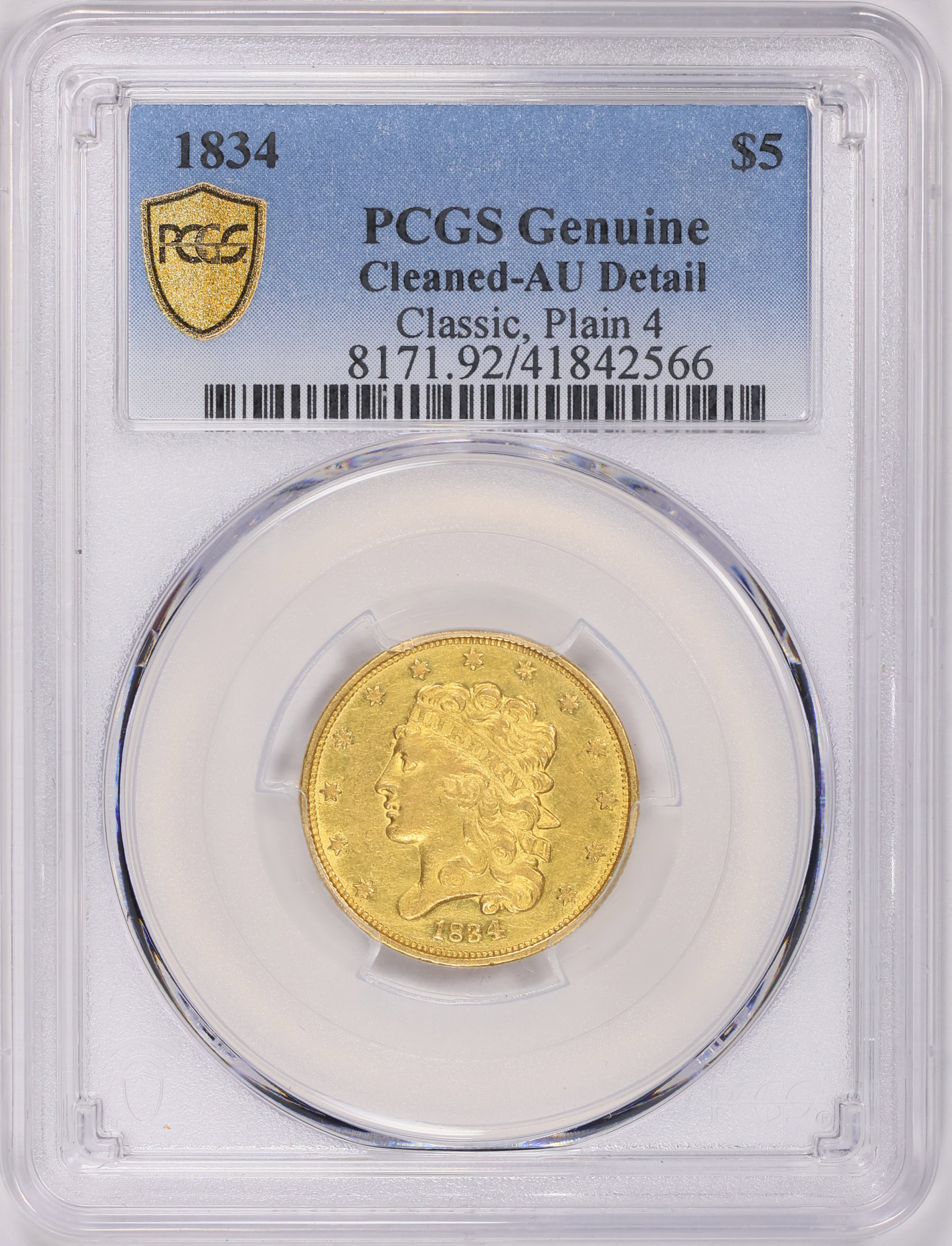 1834 Classic Head Gold Half Eagle Plain 4 PCGS Genuine AU Details (Item 1828837 ...