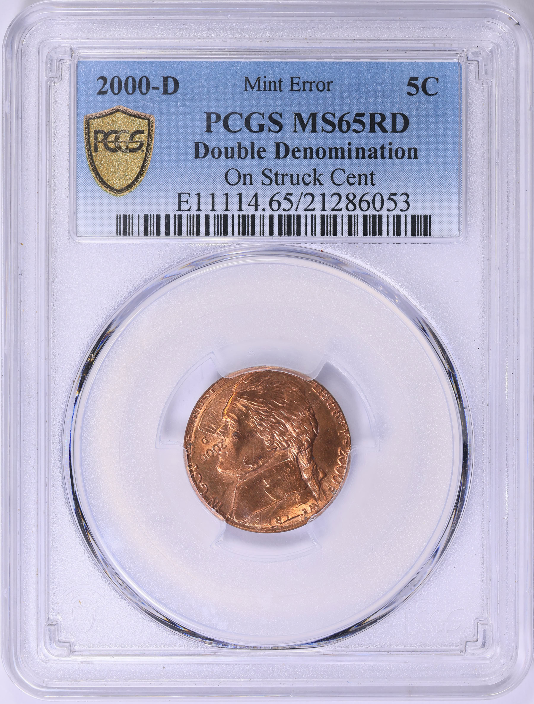 Mint Error 2000-D Jefferson Nickel Double Denomination on Struck Cent ...
