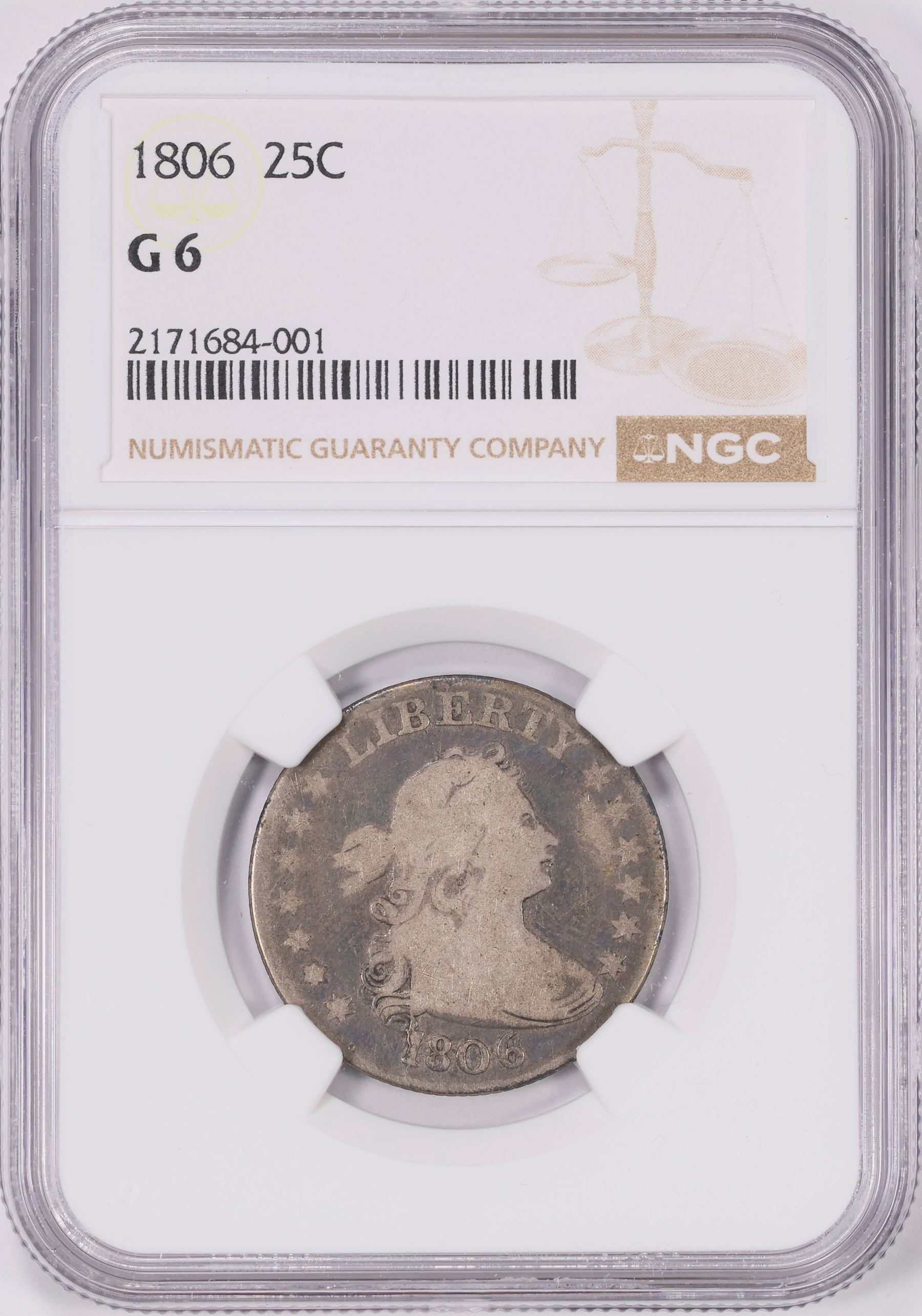 1806 Draped Bust Quarter NGC G-06 (Toned) (Item 1829084) | GreatCollections Coin Auctions