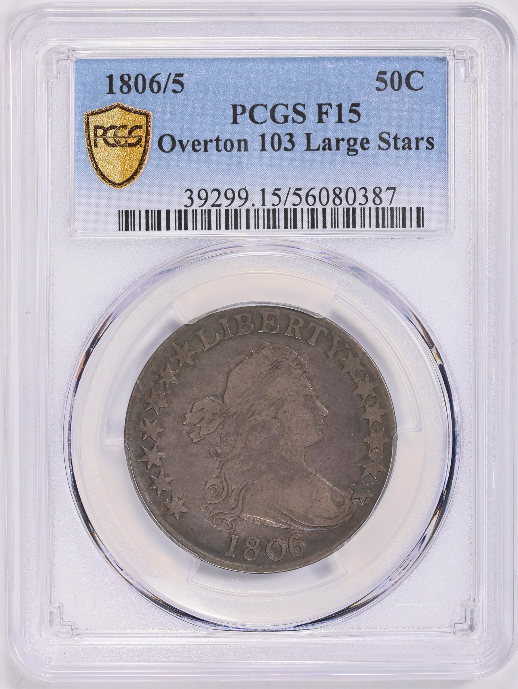 1806/5 Draped Bust Half Dollar Large Stars Overton 103 PCGS F-15 (Item 1829165 ...
