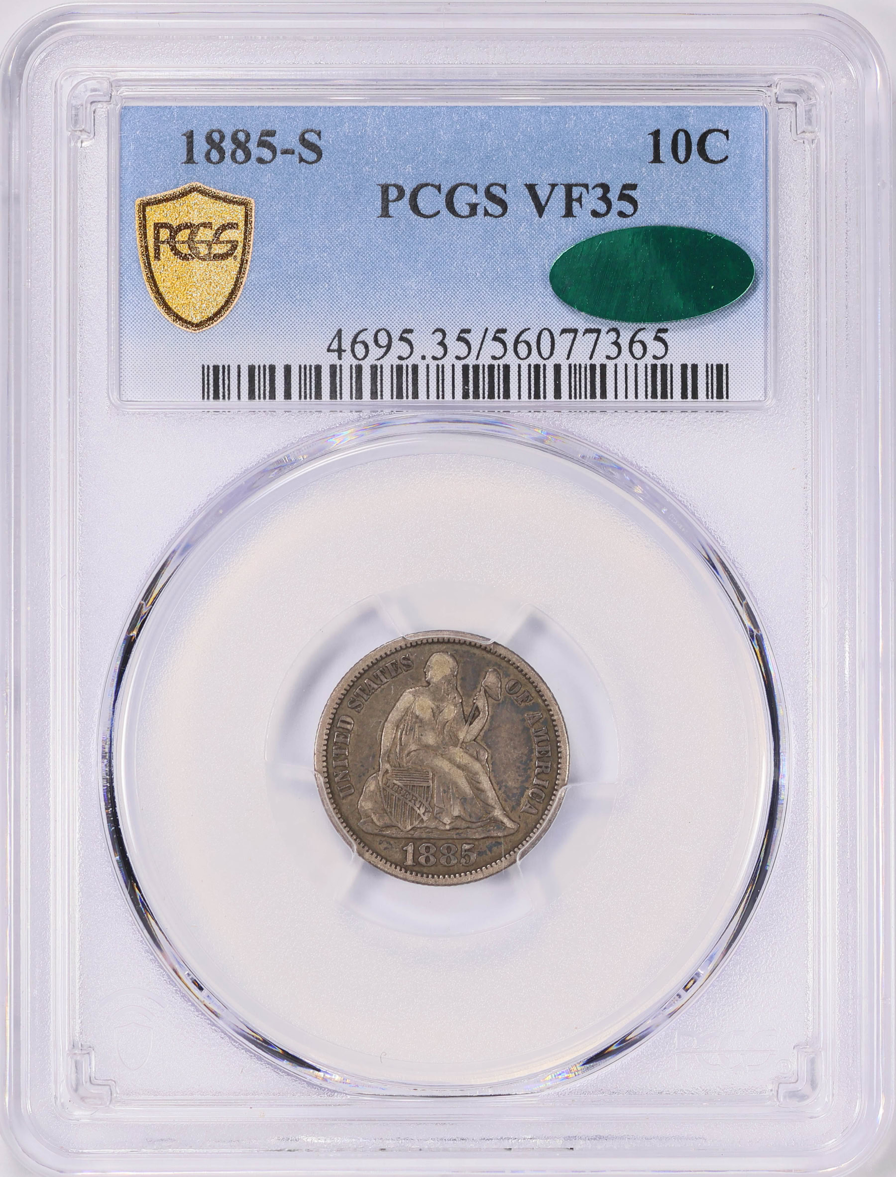 1885-S Seated Liberty Dime PCGS VF-35 (CAC Green) (Item 1829175 ...