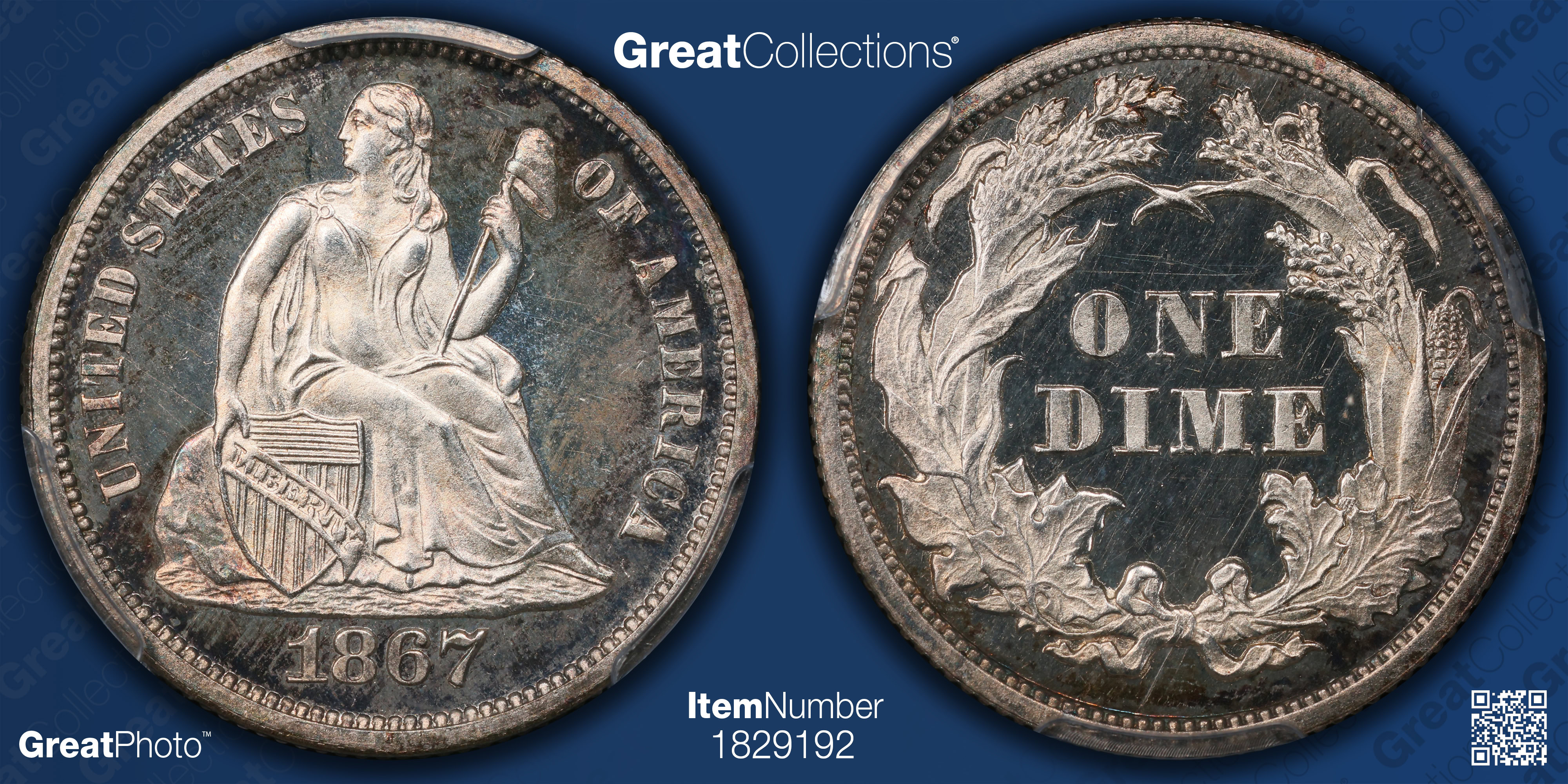 1867 Seated Liberty Dime PCGS Proof-65 CAMEO (CAC Green) (Item 1829192 ...