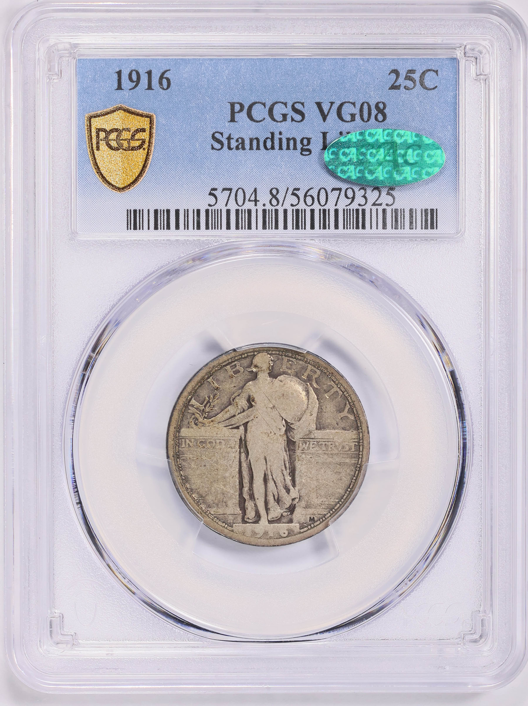 1916 Standing Liberty Quarter PCGS VG-08 (CAC Green) (Item 1829221) | GreatCollections Coin Auctions