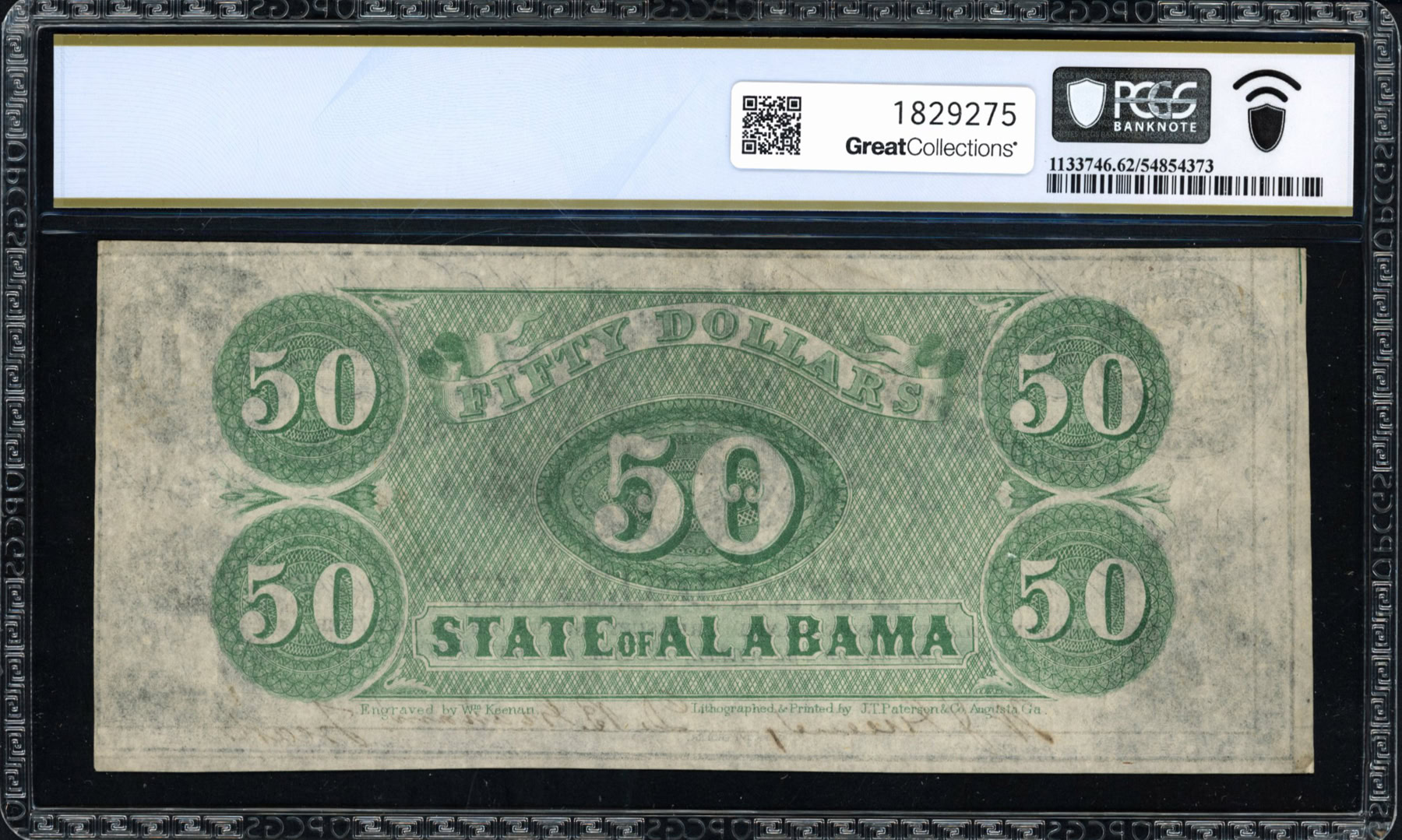 1864 Montgomery, Alabama State of Alabama $50 Treasury Note PCGS ...