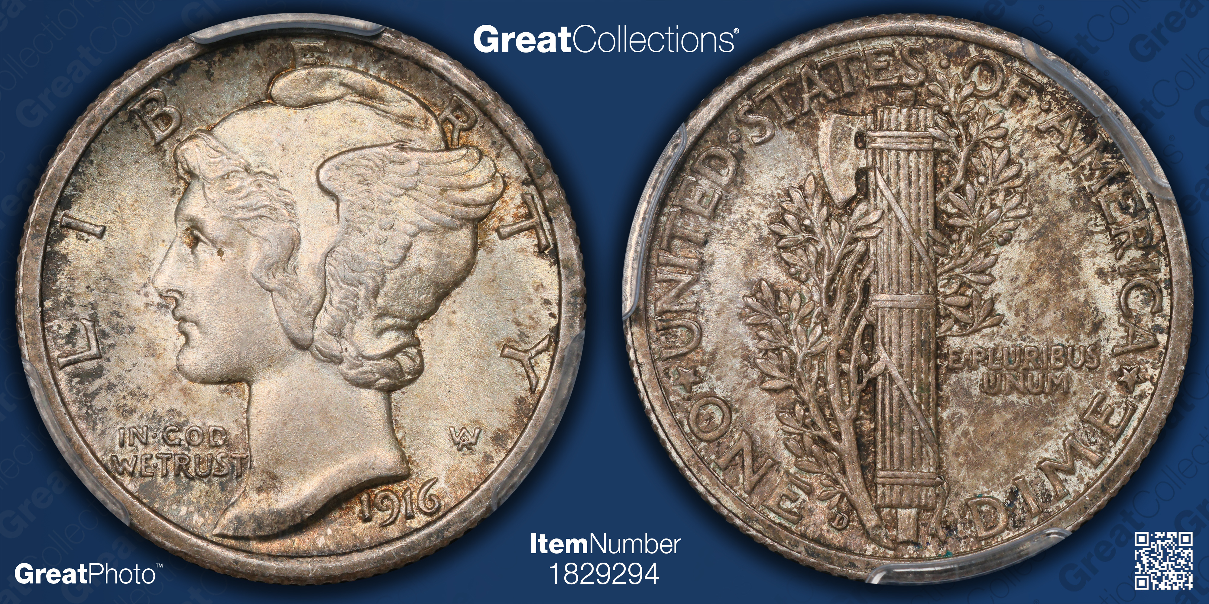 1916-D Mercury Dime PCGS MS-64 (Item 1829294) | GreatCollections Coin ...
