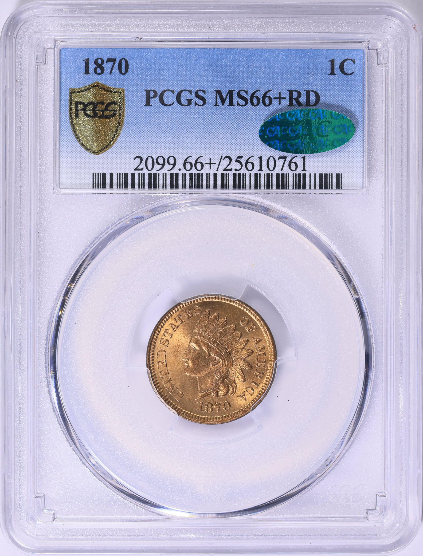 1870 Indian Cent PCGS MS-66+ RD (CAC Green) (Item 1829296) | GreatCollections Coin Auctions