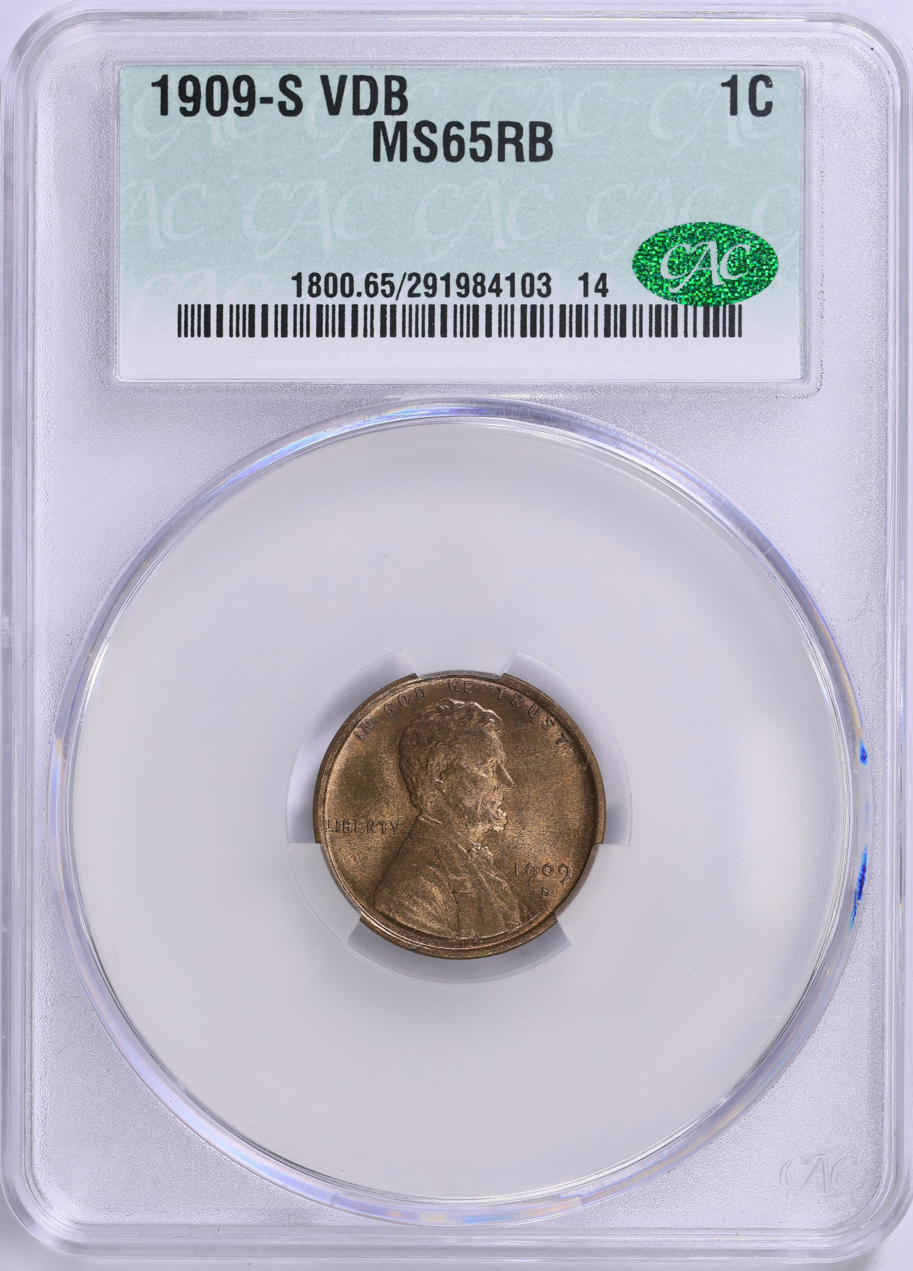 1909-S Lincoln Cent V.D.B. CACG MS-65 RB (Item 1829312 ...