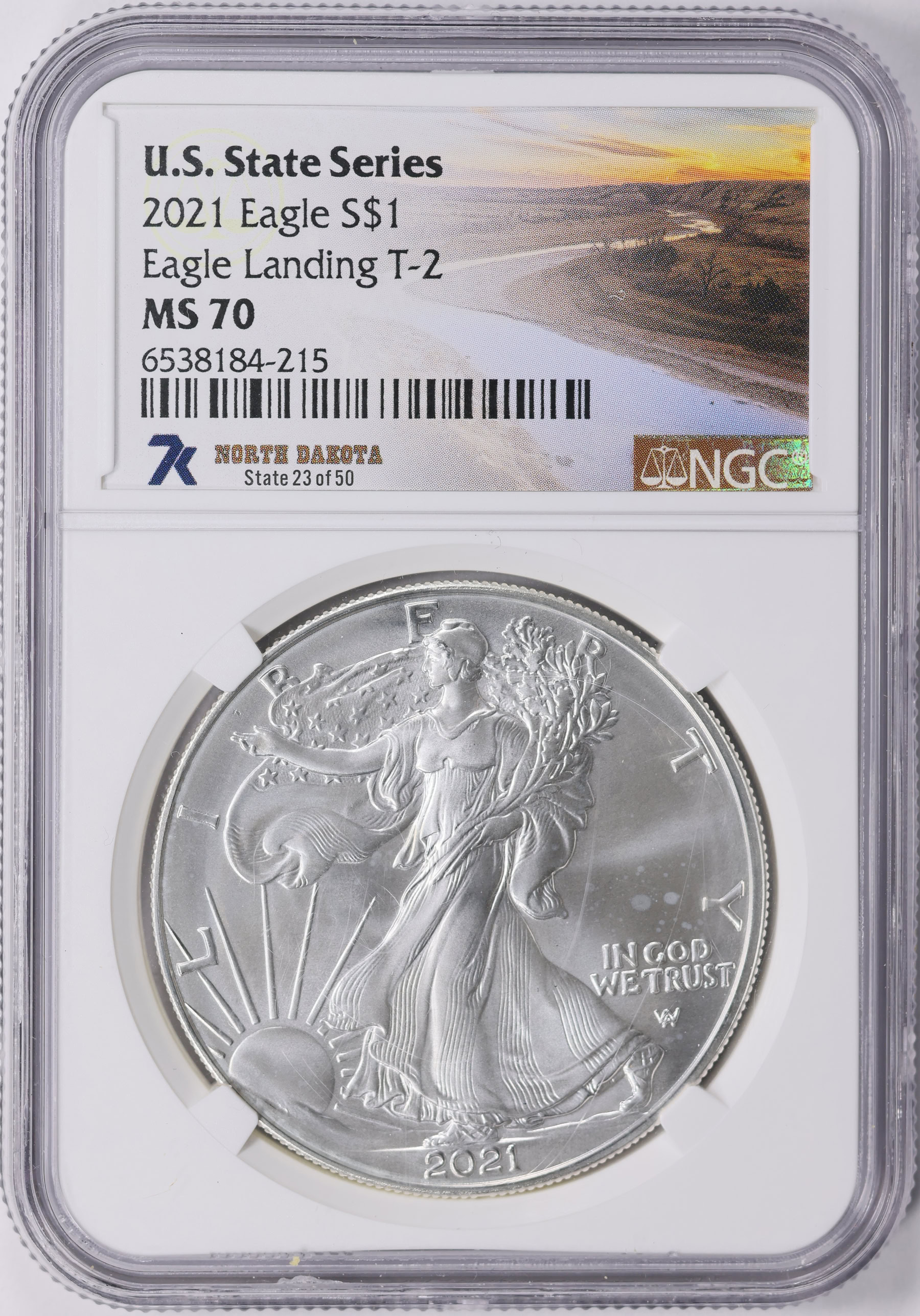2021 $1 Silver Eagle Type 2 NGC MS-70 (U.S. State Series North Dakota Label) (Item 1829337 ...