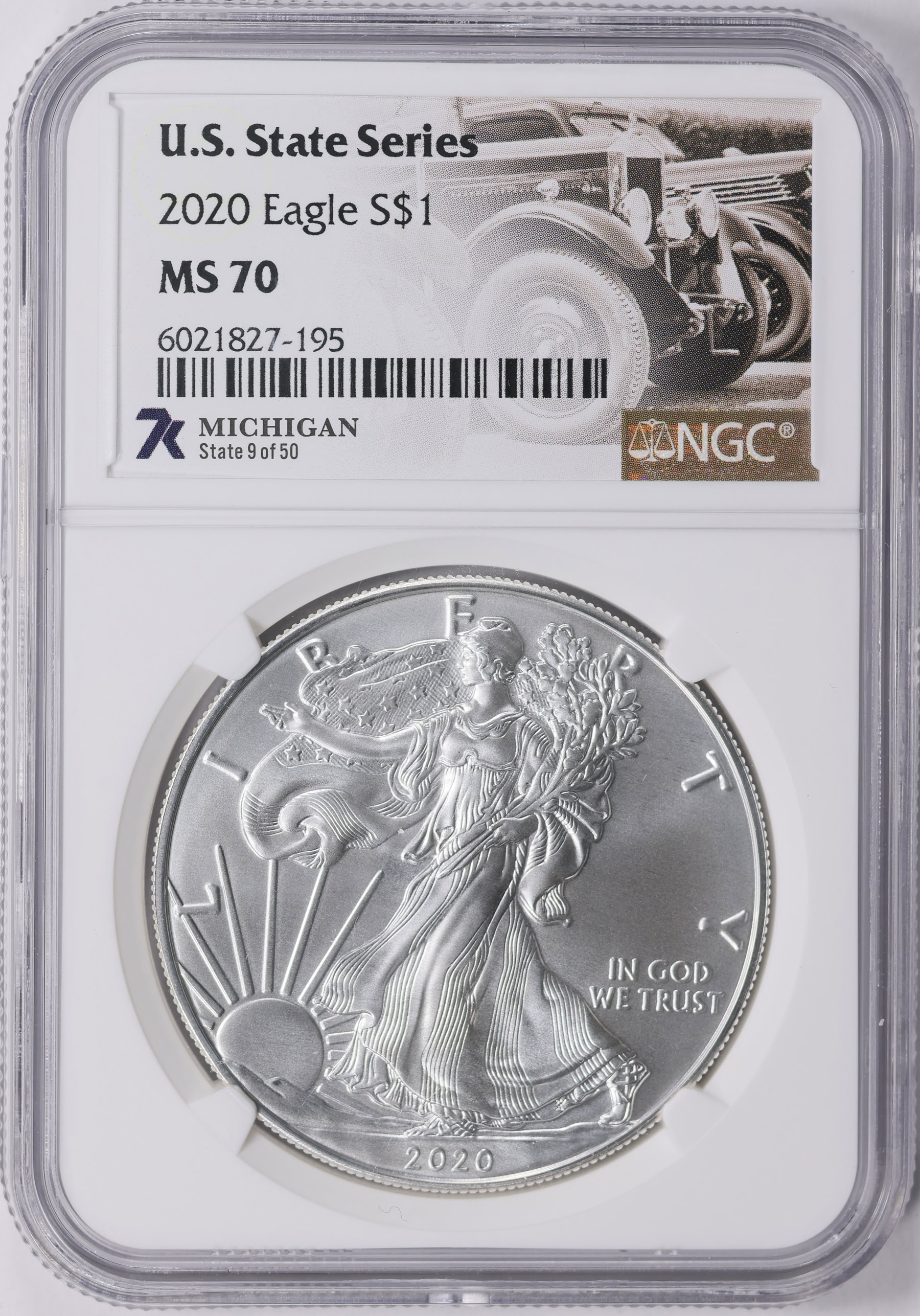 2020 $1 Silver Eagle NGC MS-70 (U.S. State Series Michigan Label) (Item ...