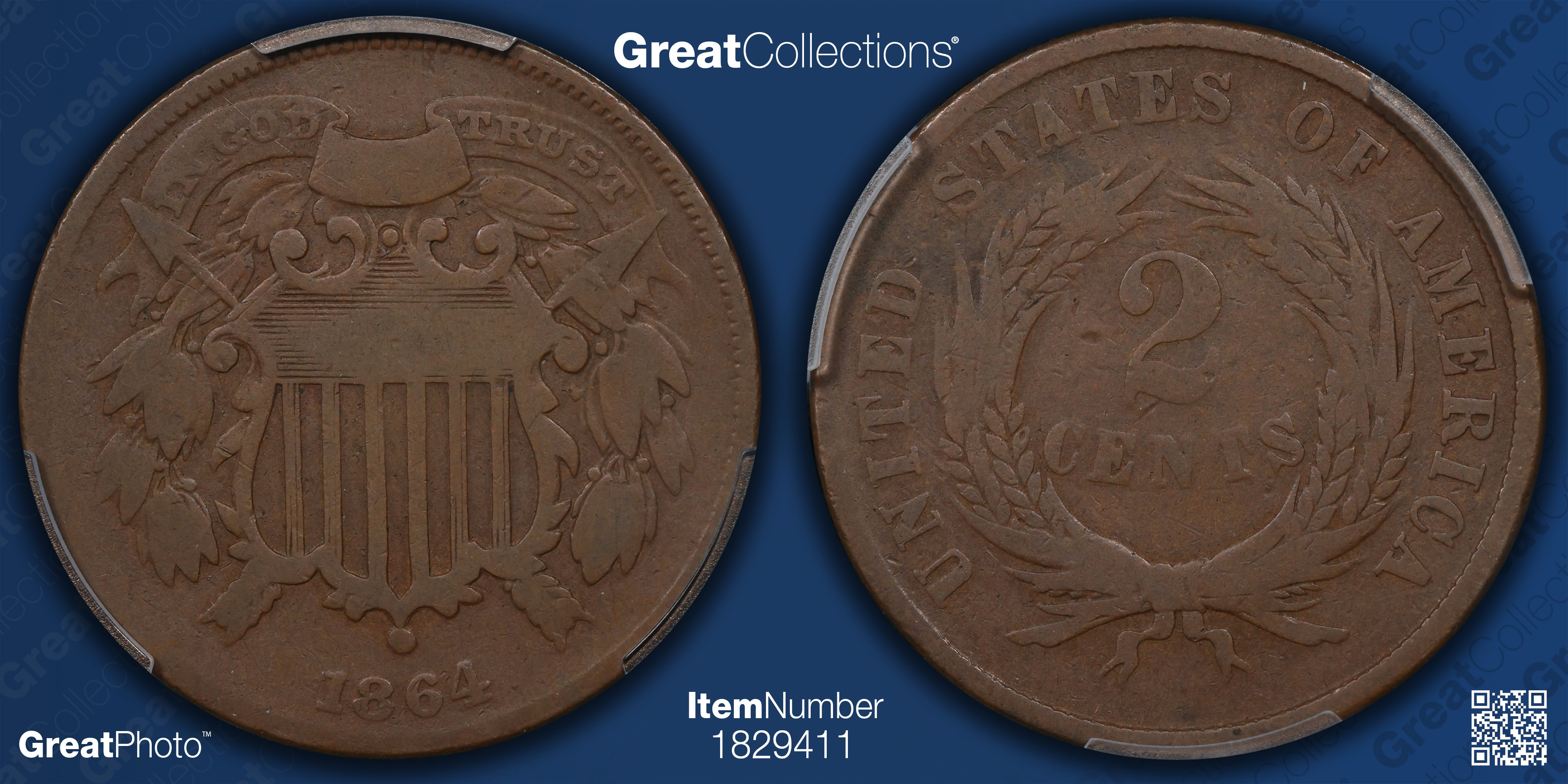 1864 Two-Cent Piece Small Motto PCGS VG-08 BN (Item 1829411 ...