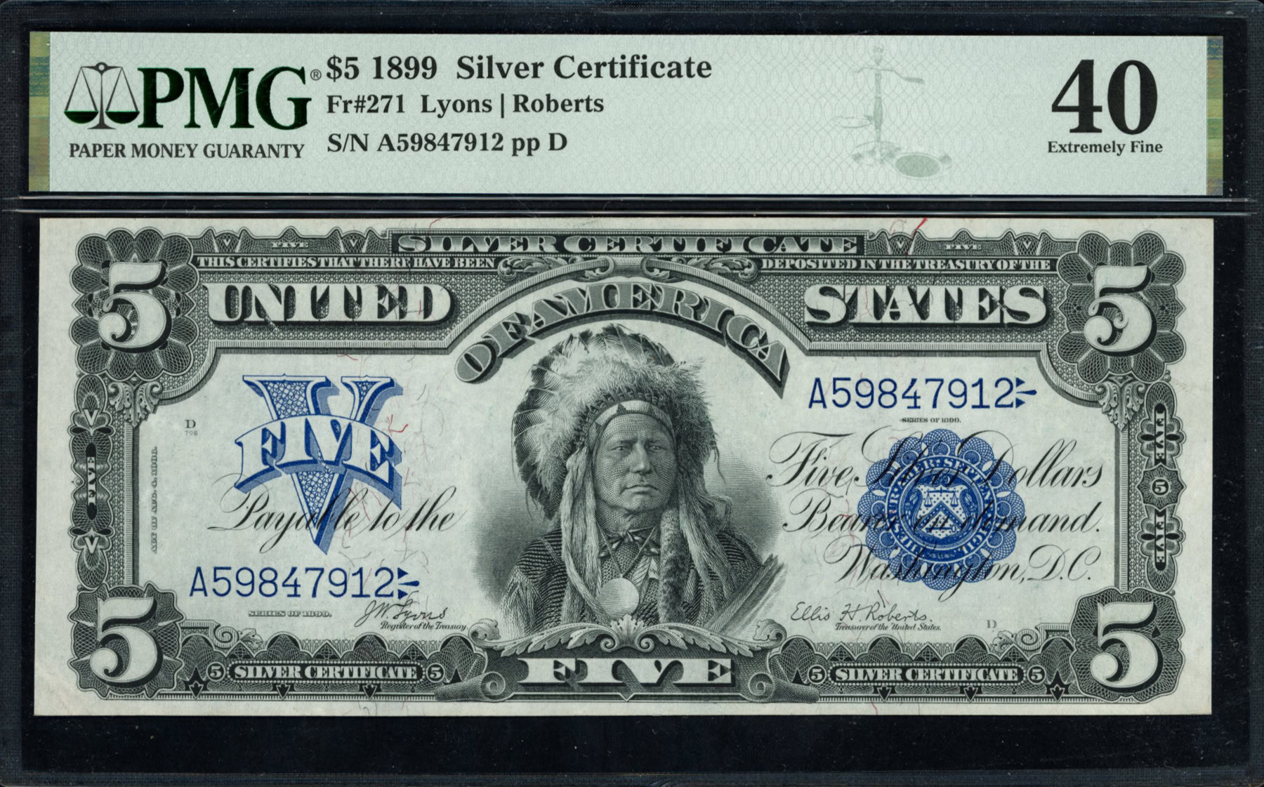 Fr. 271 1899 $5 Silver Certificate Note Lyons / Roberts PMG Extremely ...
