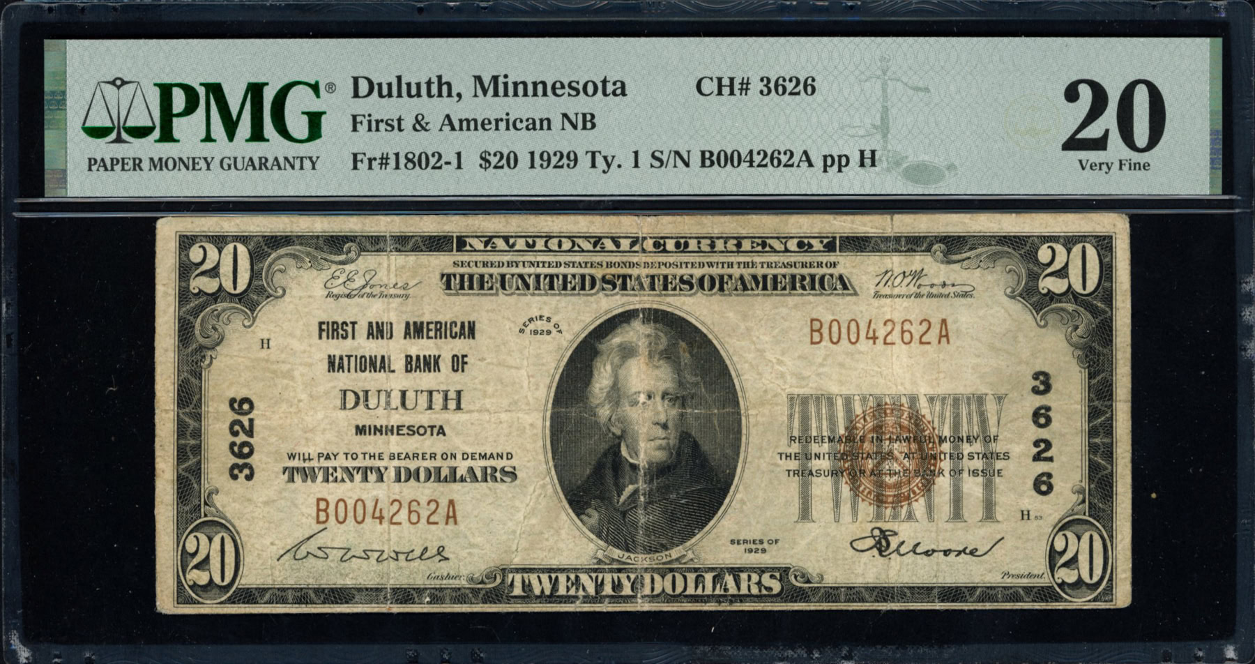 Fr. 1802-1 Duluth, Minnesota 1929 Type 1 $20 Note First & American ...