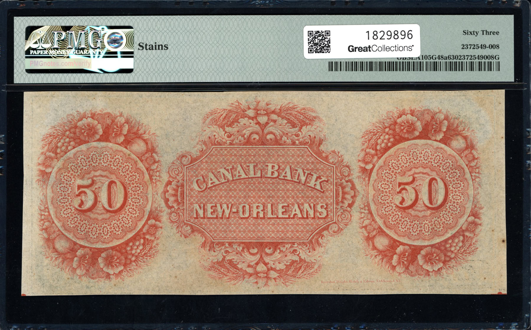1850s New Orleans, Louisiana New Orleans Canal & Banking Co. $50 ...