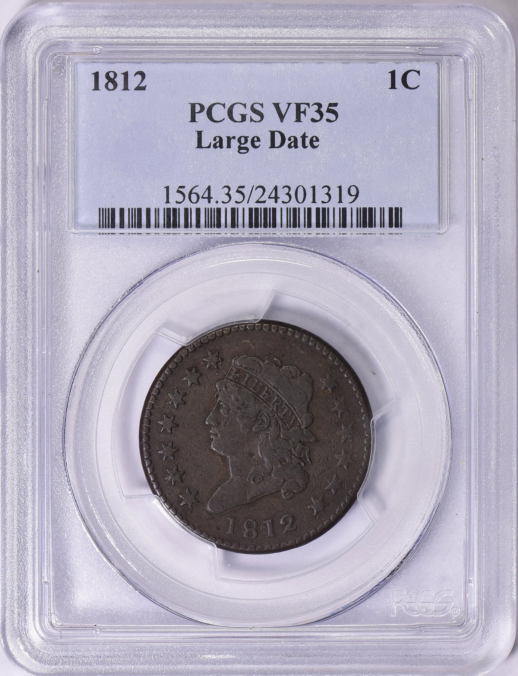 1812 Classic Cent Large Date PCGS VF-35 BN (Item 1829921) | GreatCollections Coin Auctions