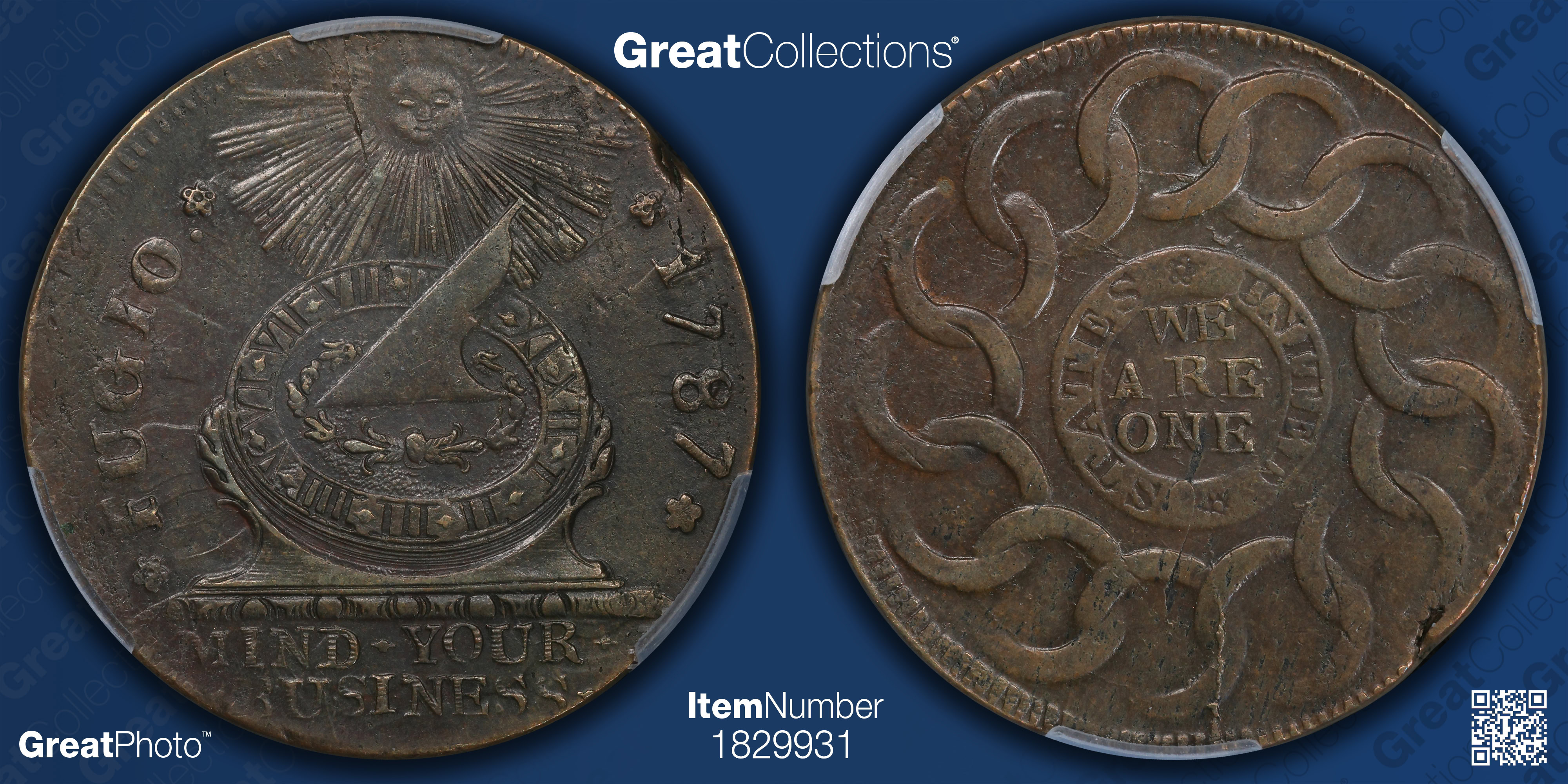 1787 Fugio Cent STATES UNITED, 4 Cinq CACG AU-55 BN (Item 1829931 ...