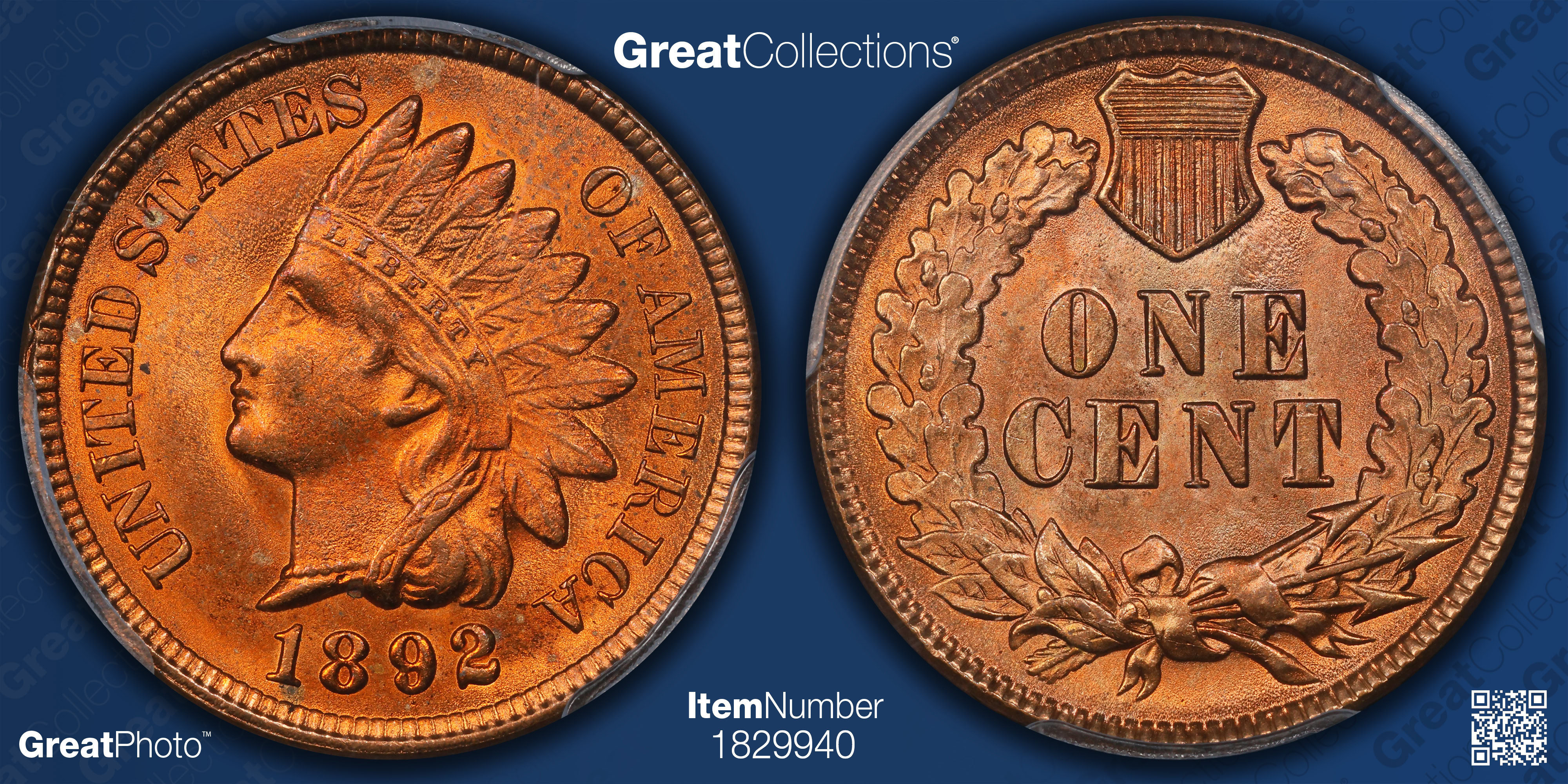 1892 Indian Cent PCGS MS-66+ RD (Item 1829940) | GreatCollections Coin ...
