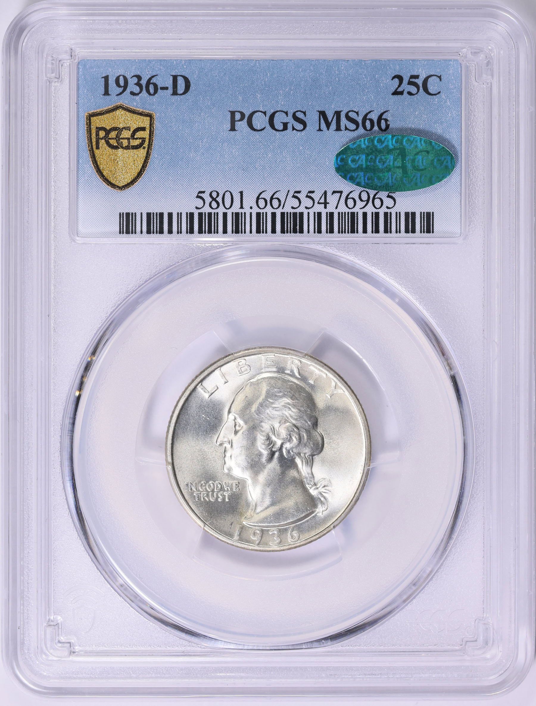 1936-D Washington Quarter PCGS MS-66 (CAC Green) (Item 1829942 ...