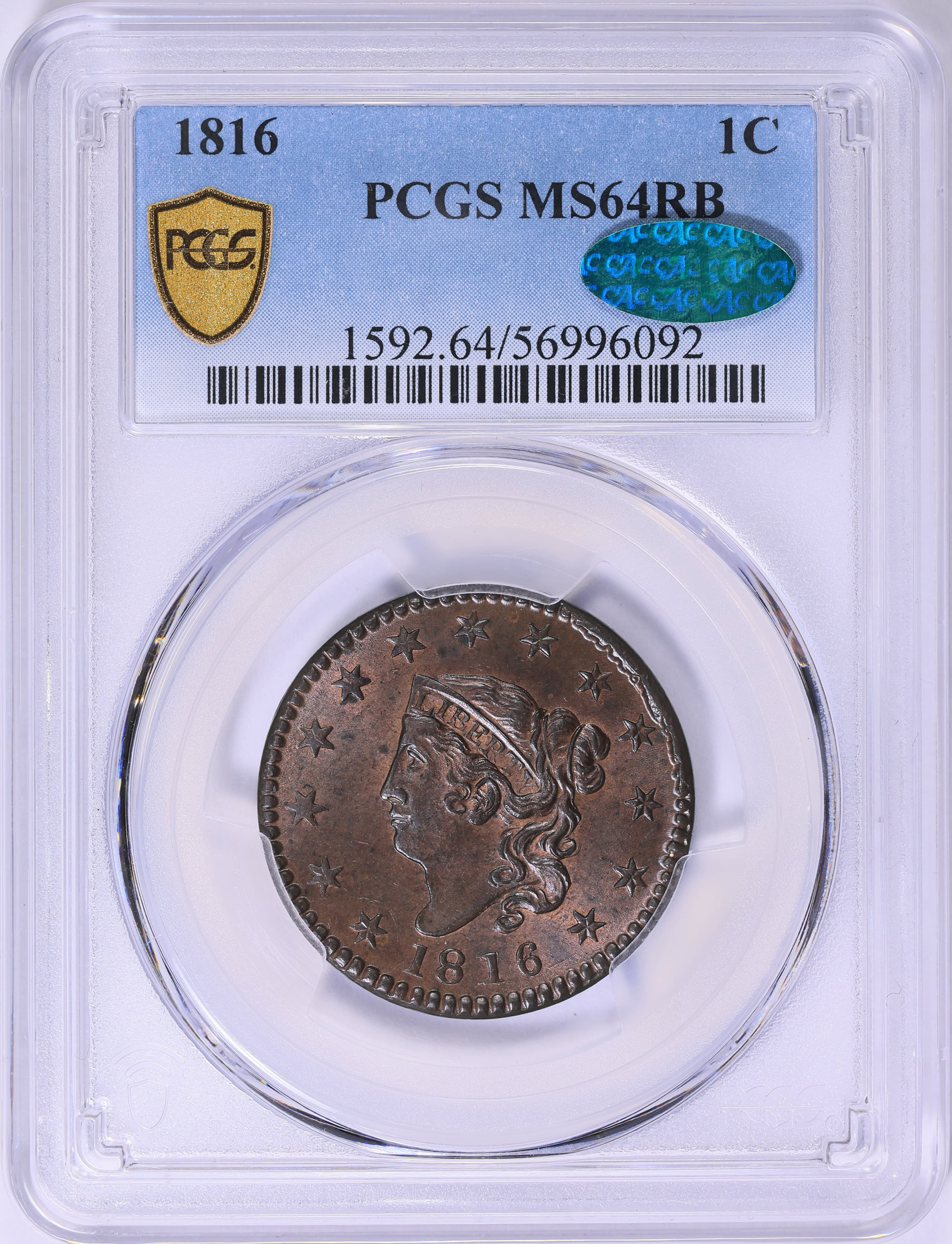 1816 Matron Cent PCGS MS-64 RB (CAC Green) (Item 1829964) | GreatCollections Coin Auctions