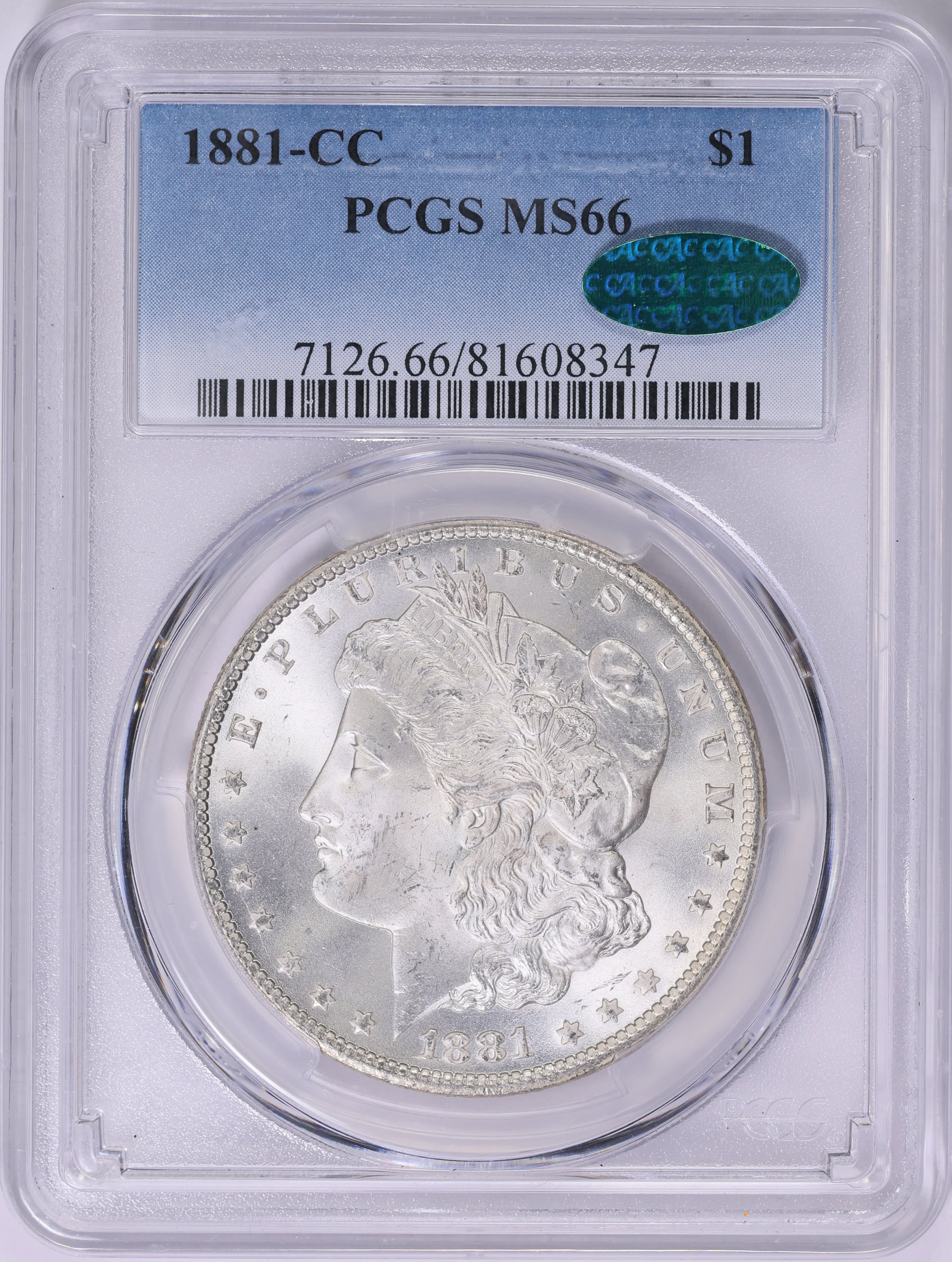 1881-CC Morgan Silver Dollar PCGS MS-66 (CAC Green) (Item 1829966) | GreatCollections Coin Auctions