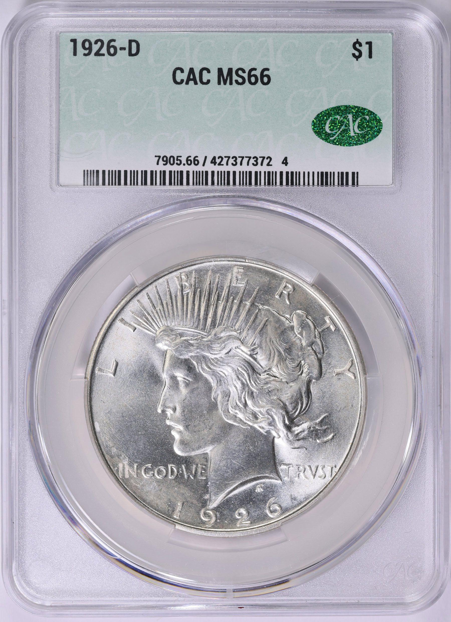 1926-D Peace Silver Dollar CACG MS-66 (Item 1829970) | GreatCollections ...