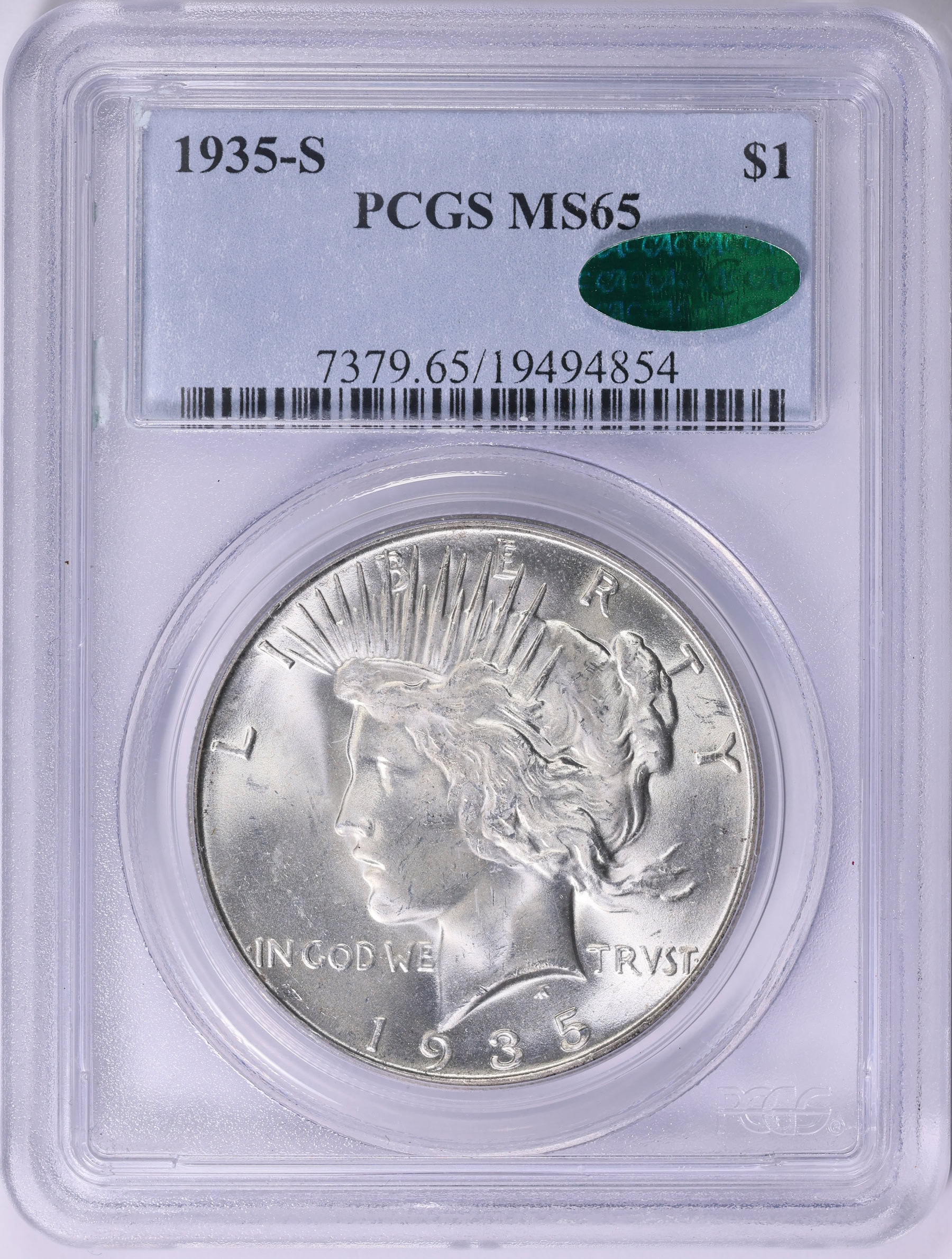 1935-S Peace Silver Dollar PCGS MS-65 (CAC Green) (Item 1829973) | GreatCollections Coin Auctions