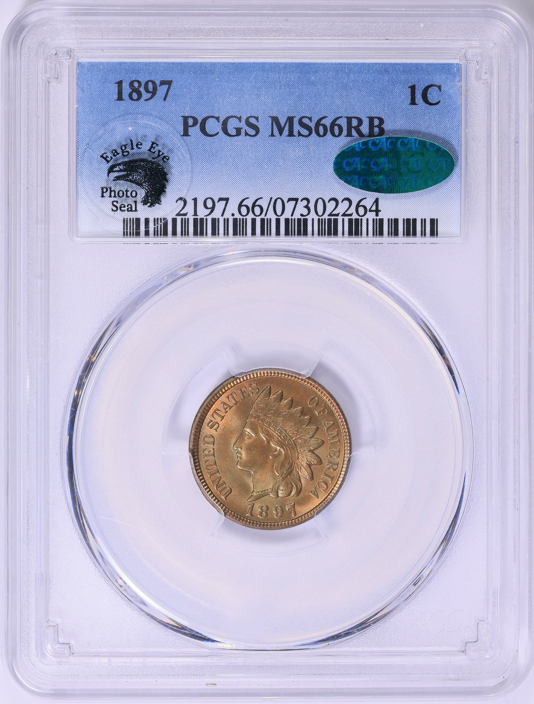 1897 Indian Cent PCGS MS-66 RB (CAC Green) (Eagle Eye Seal) (Item 1829974) | GreatCollections ...