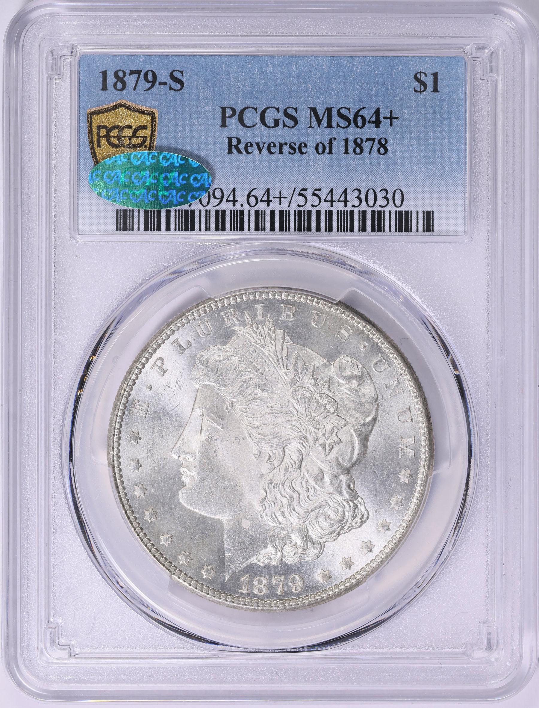 1879-S Morgan Silver Dollar Reverse of 1878 PCGS MS-64+ (CAC Green) (Item 1829975 ...
