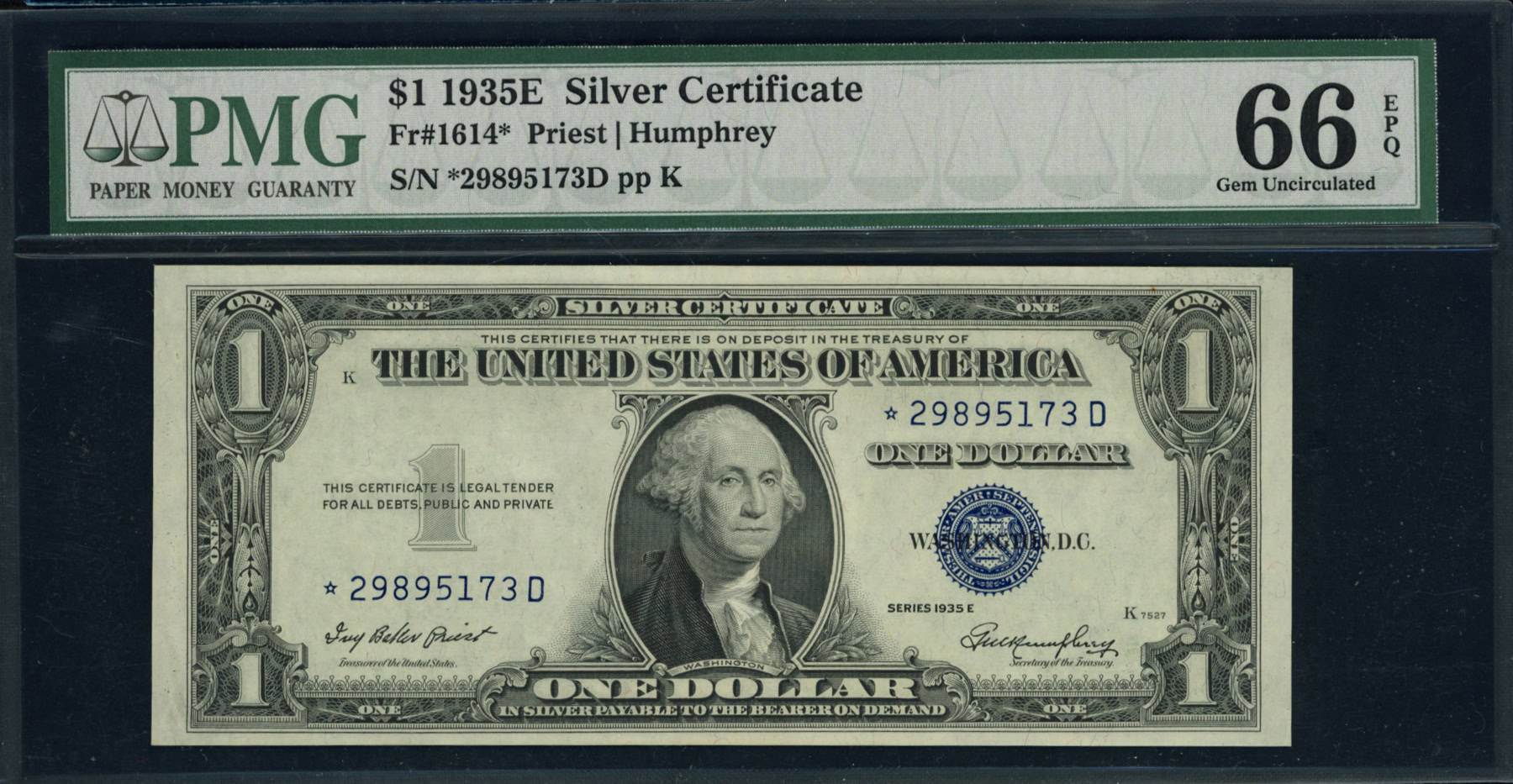 Fr. 1614* (*D Block) 1935E $1 Silver Certificate Star Note Priest / Humphrey PMG Gem ...