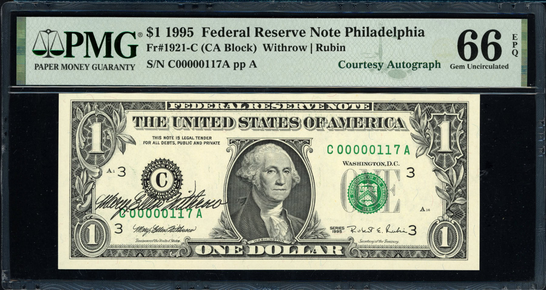 Fr. 1921-C (CA Block) 1995 $1 Philadelphia Federal Reserve Note *Very ...