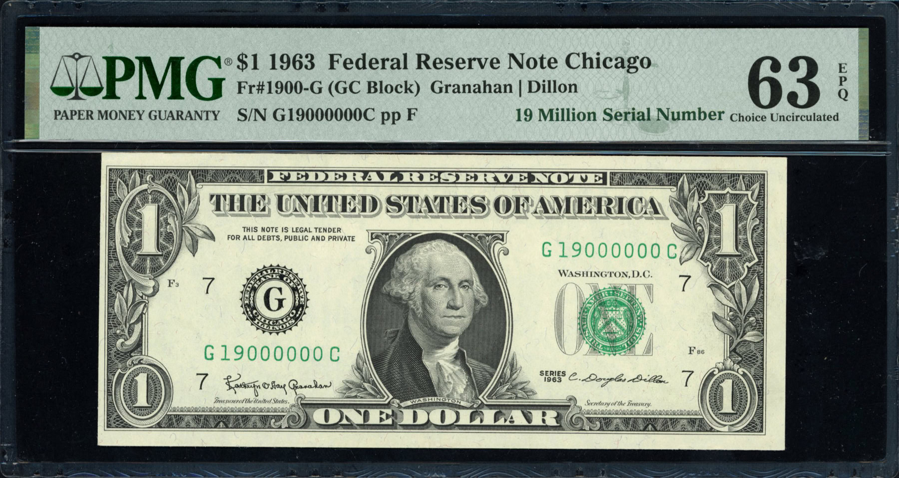 Fr. 1900-G (GC Block) 1963 $1 Chicago Federal Reserve Note *19 Million ...