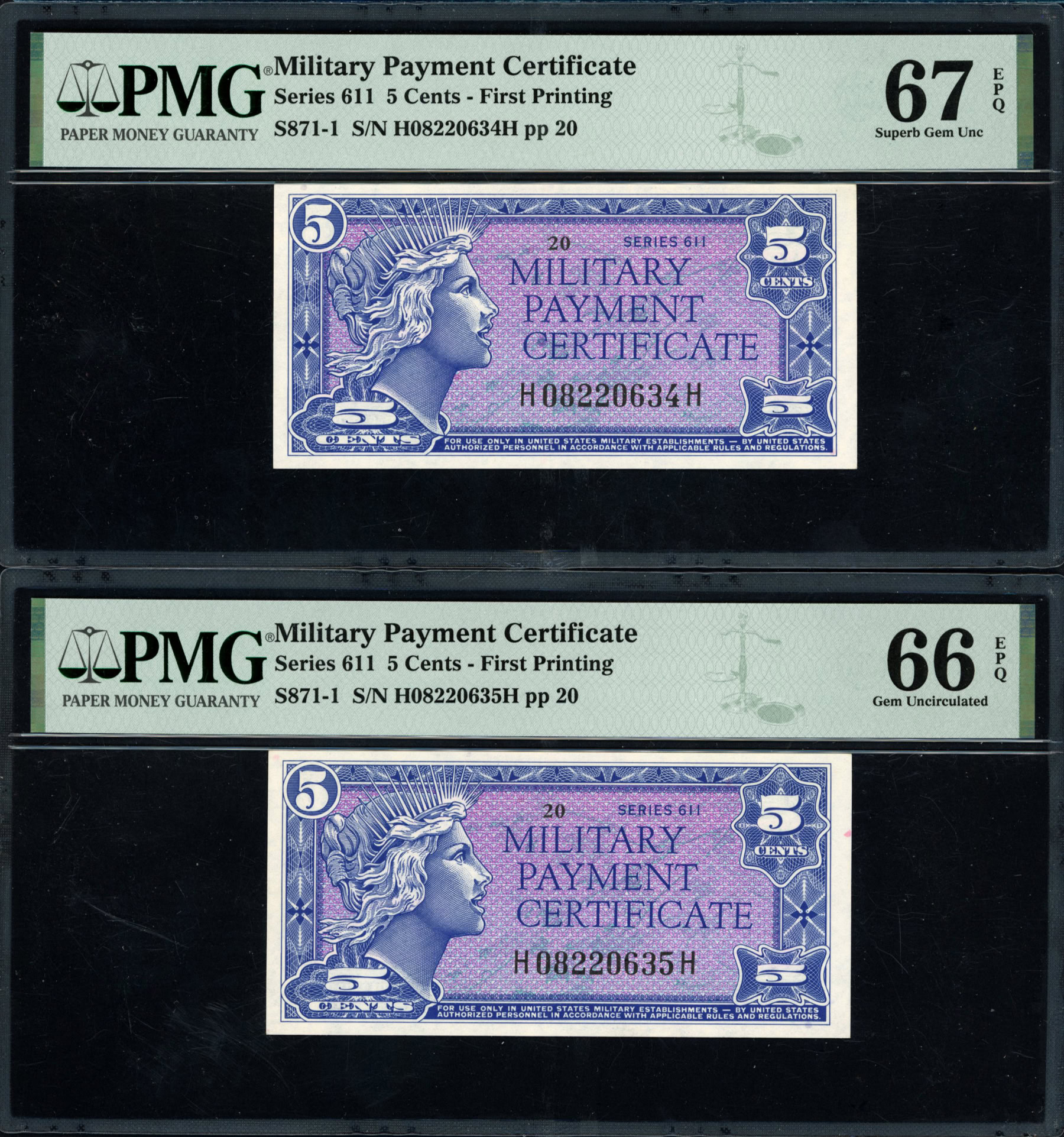 Series 611 5 Cents Military Payment Certificate Notes *Sequential ...