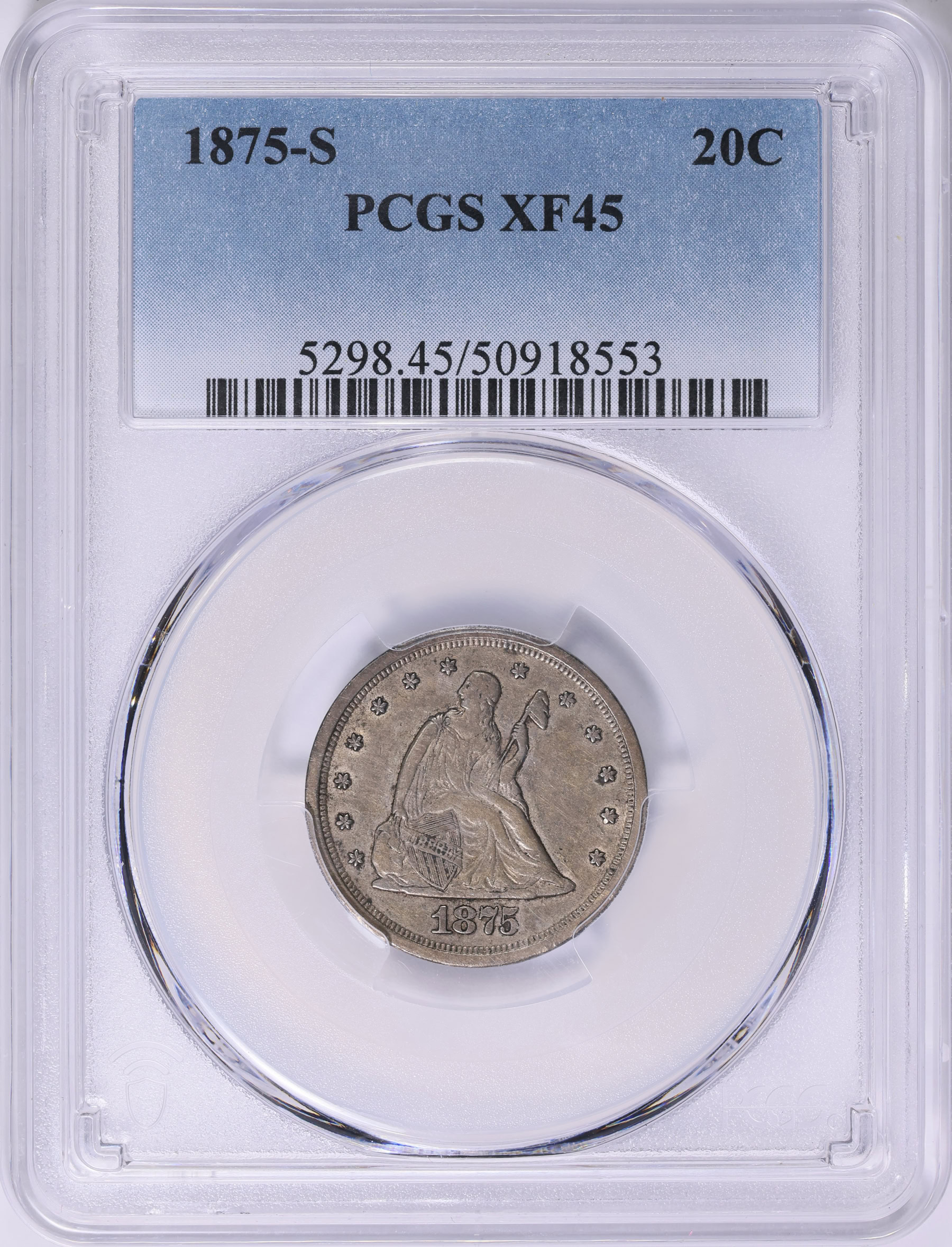 1875-S Twenty-Cent Piece PCGS XF-45 (Item 1830287) | GreatCollections Coin Auctions