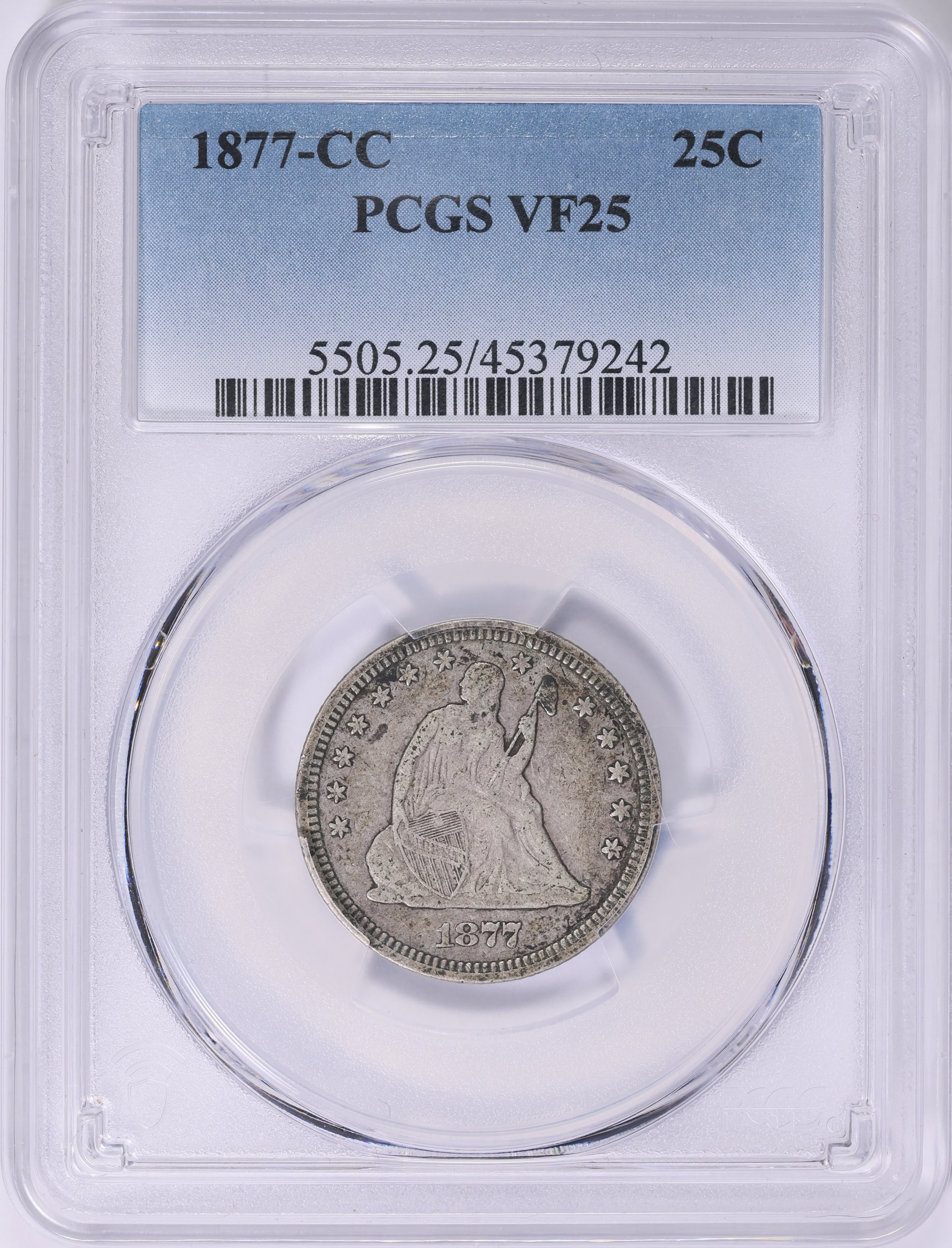1877-CC Seated Liberty Quarter PCGS VF-25 (Item 1830289) | GreatCollections Coin Auctions