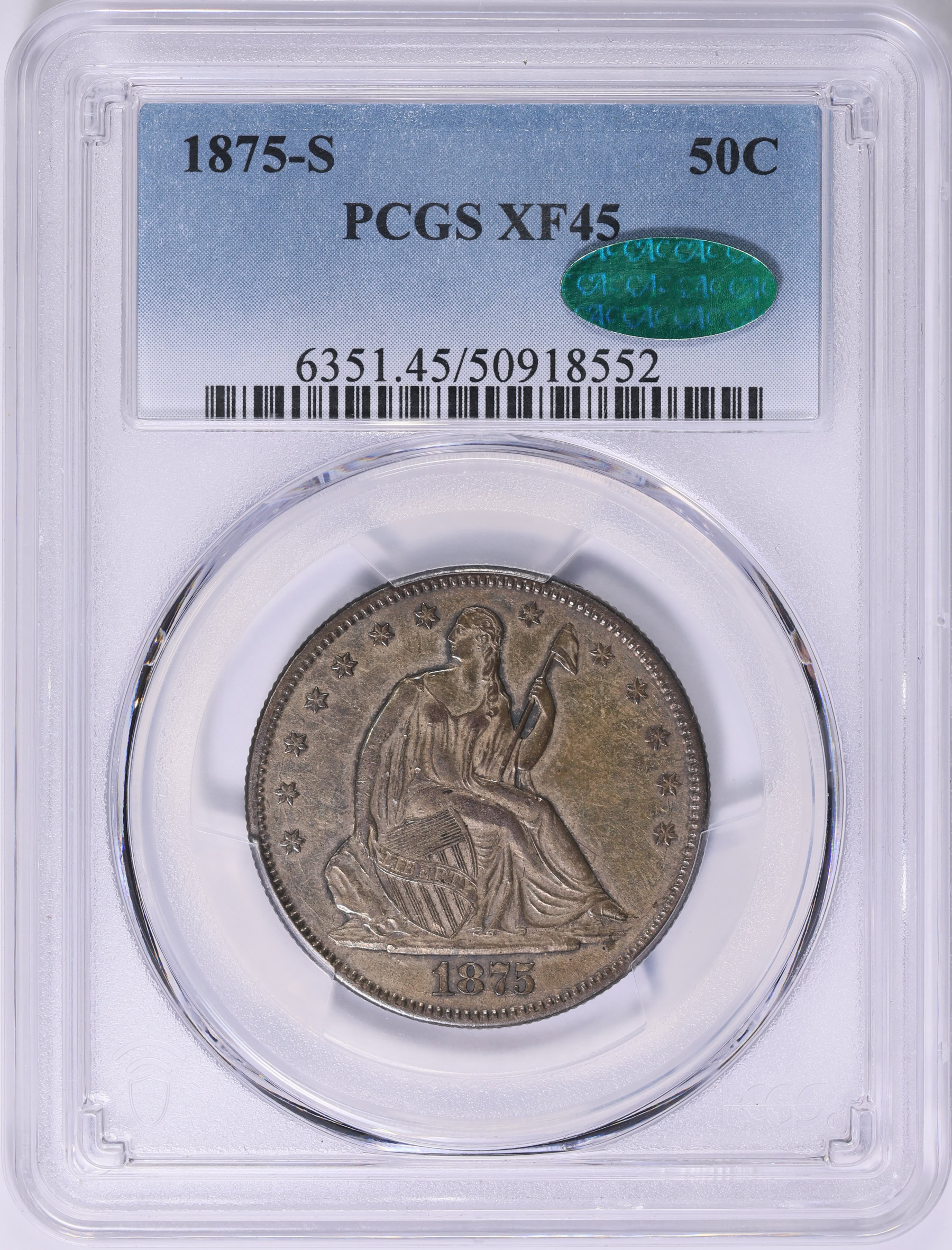 1875-S Seated Liberty Half Dollar PCGS XF-45 (CAC Green) (Item 1830292 ...