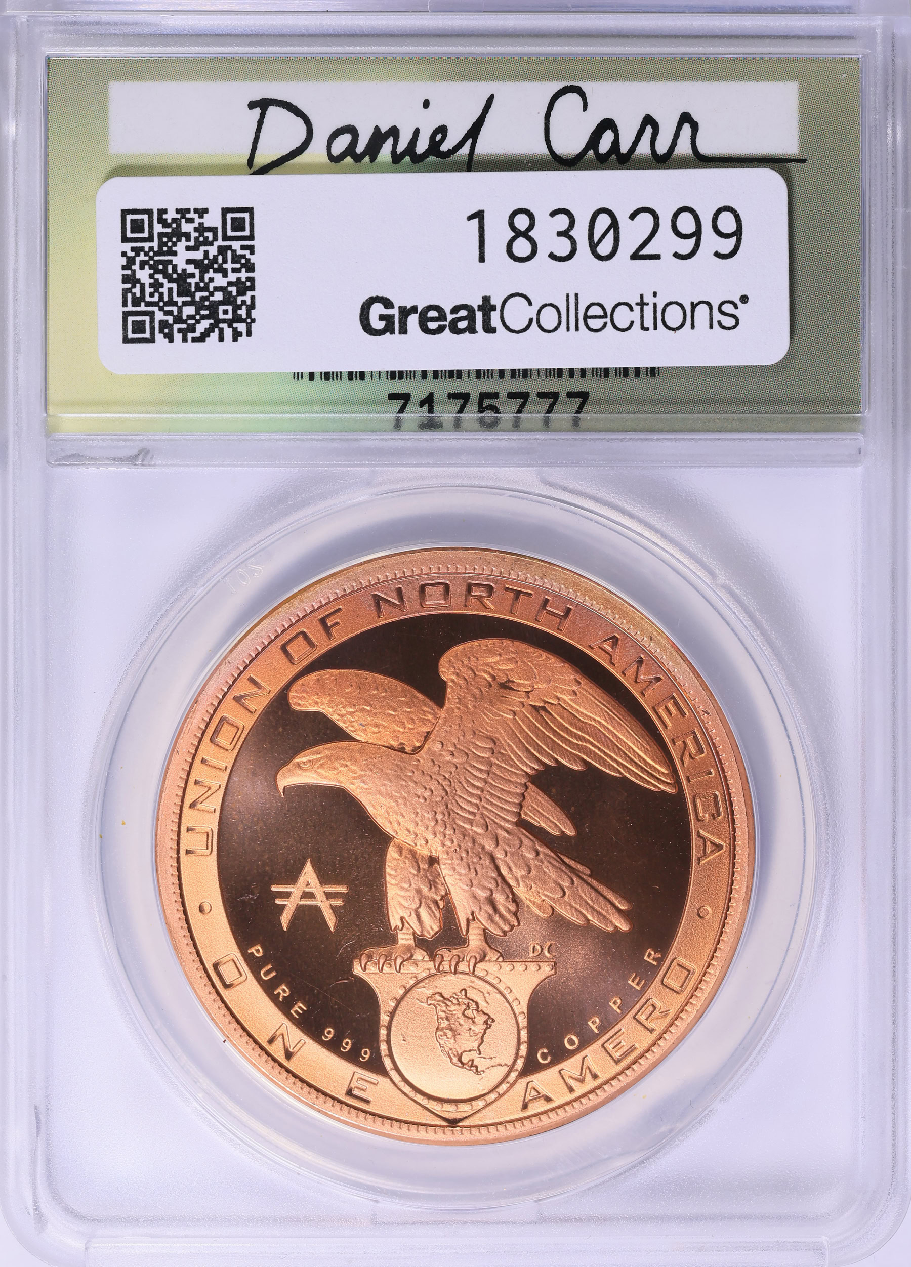 2014-D Concept 1 Amero Libert / Shield / Sword Daniel Carr Token ANACS ...