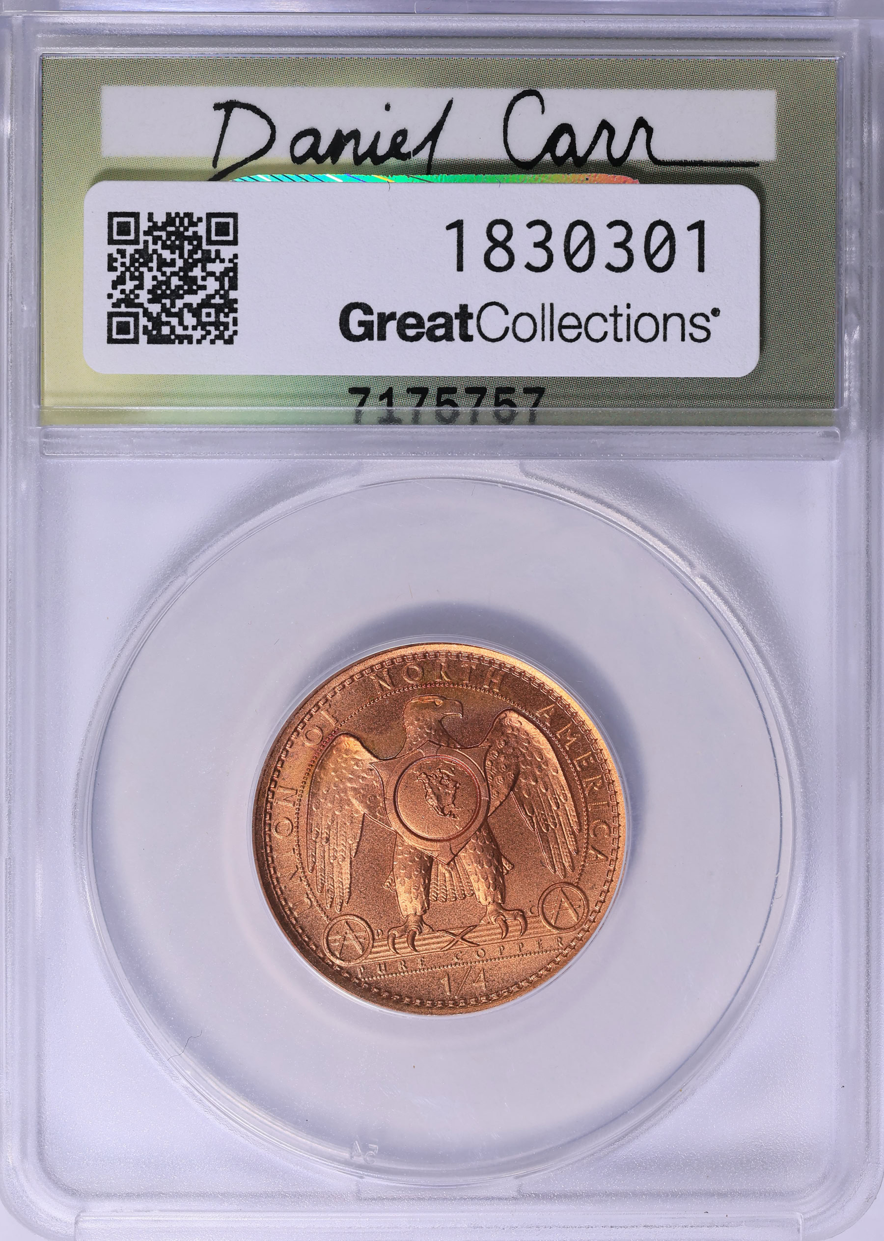 2010 Concept 1/4 Amero Indian Chief / Eagle Daniel Carr Token ANACS MS ...