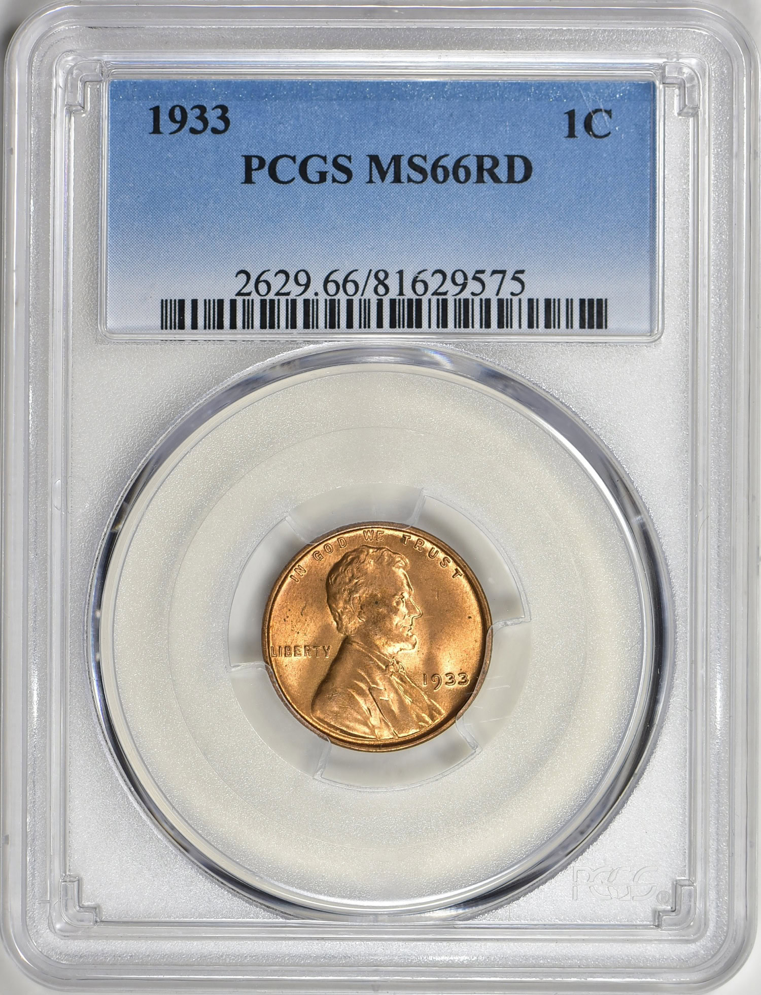 1933 Lincoln Cent PCGS MS-66 RD (Item 1830325) | GreatCollections Coin Auctions