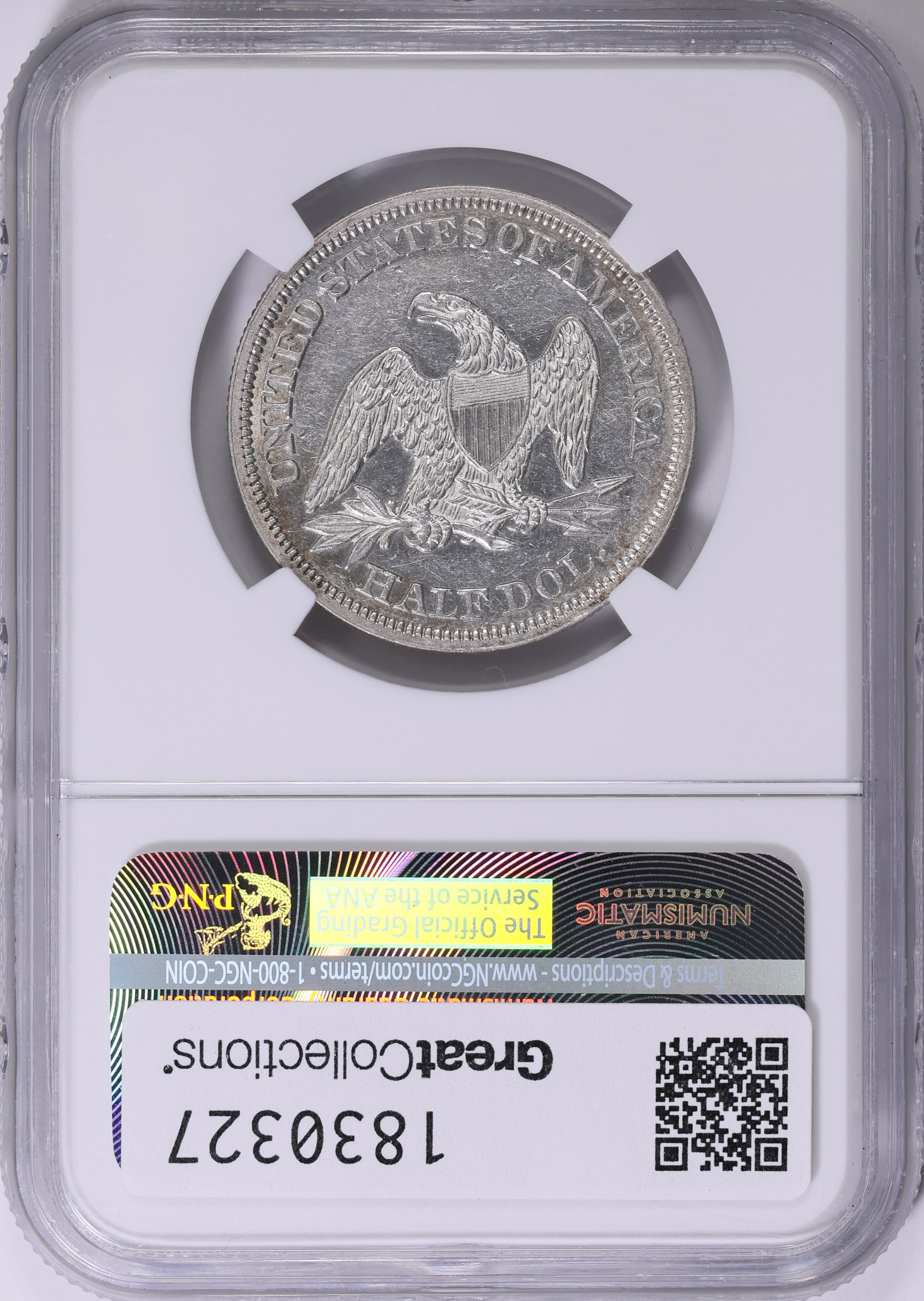 1858 Seated Liberty Half Dollar NGC AU-55 (Item 1830327) | GreatCollections Coin Auctions