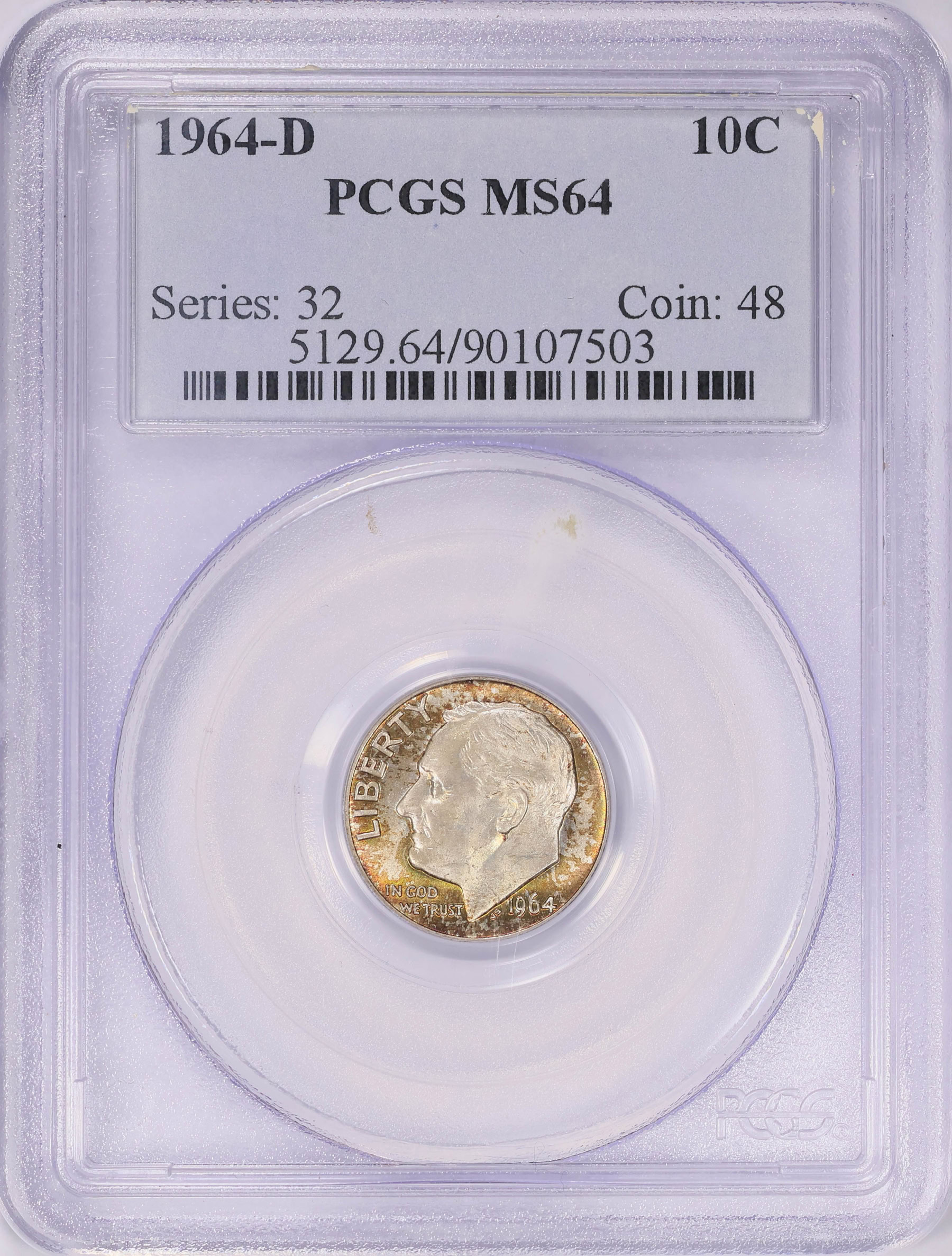 1964-D Roosevelt Dime PCGS MS-64 (Toned) (Item 1830345 ...