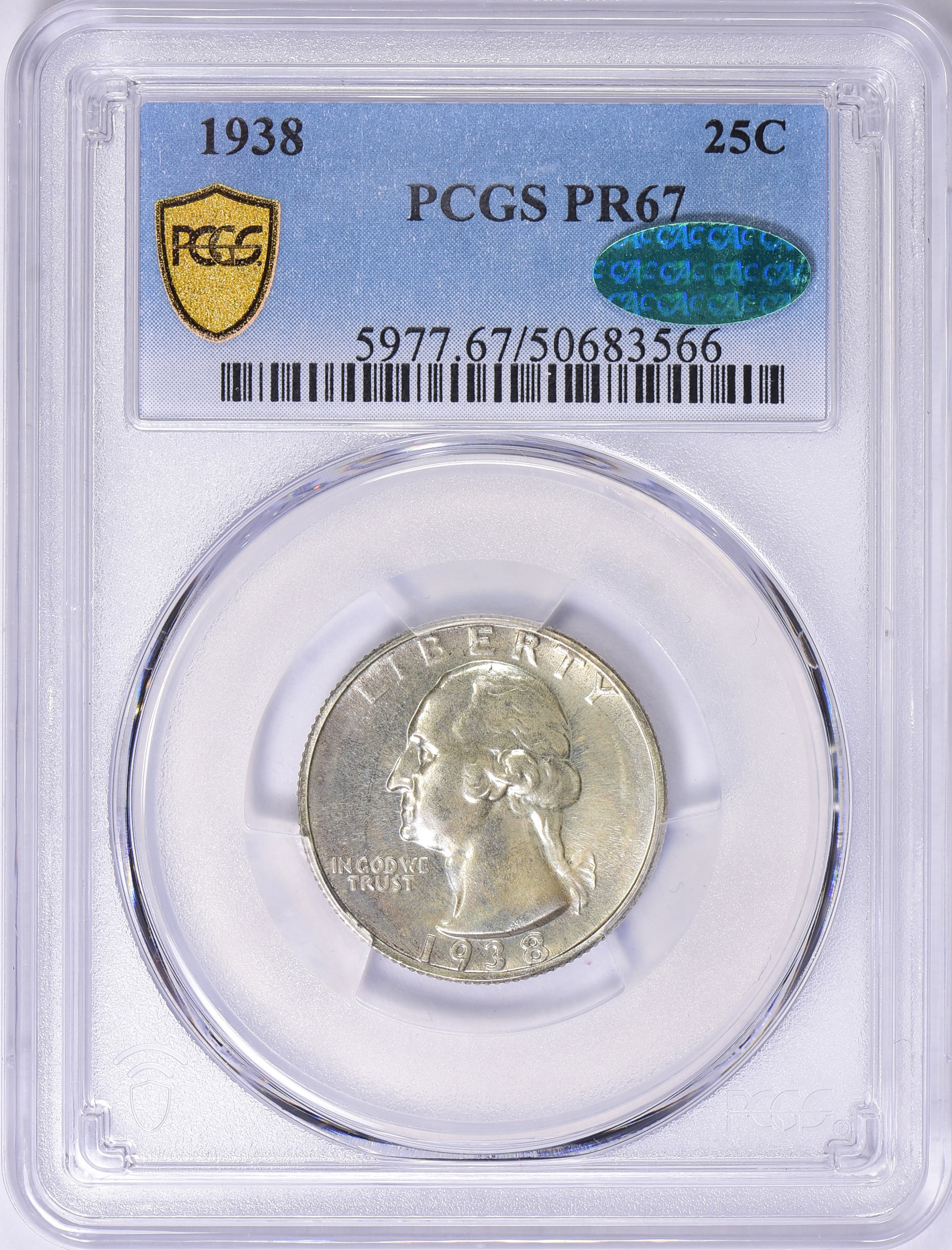 1938 Washington Quarter PCGS Proof-67 (CAC Green) (Item 1830382) | GreatCollections Coin Auctions