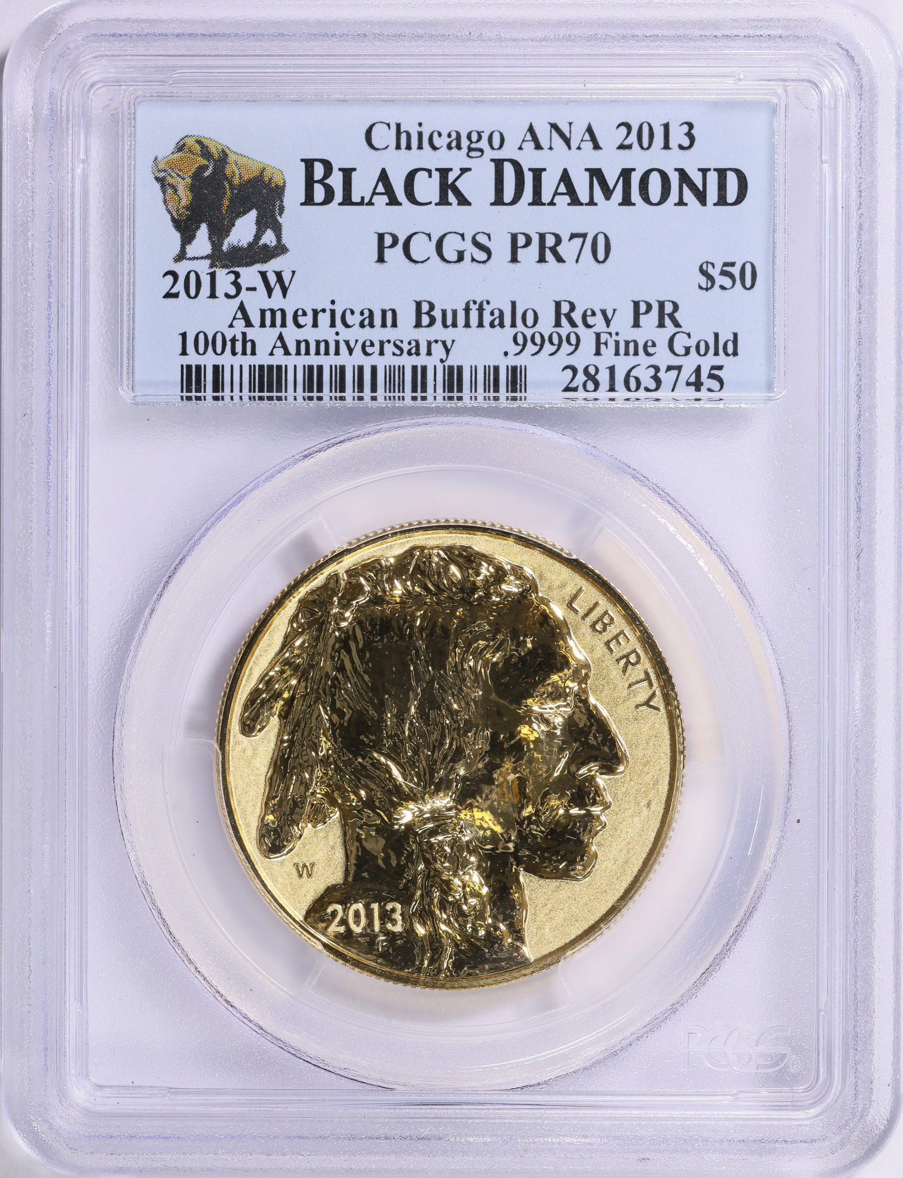 2013-W $50 One-Ounce Gold American Buffalo Reverse Proof Chicago ANA 2013 PCGS Proof-70 (Black ...
