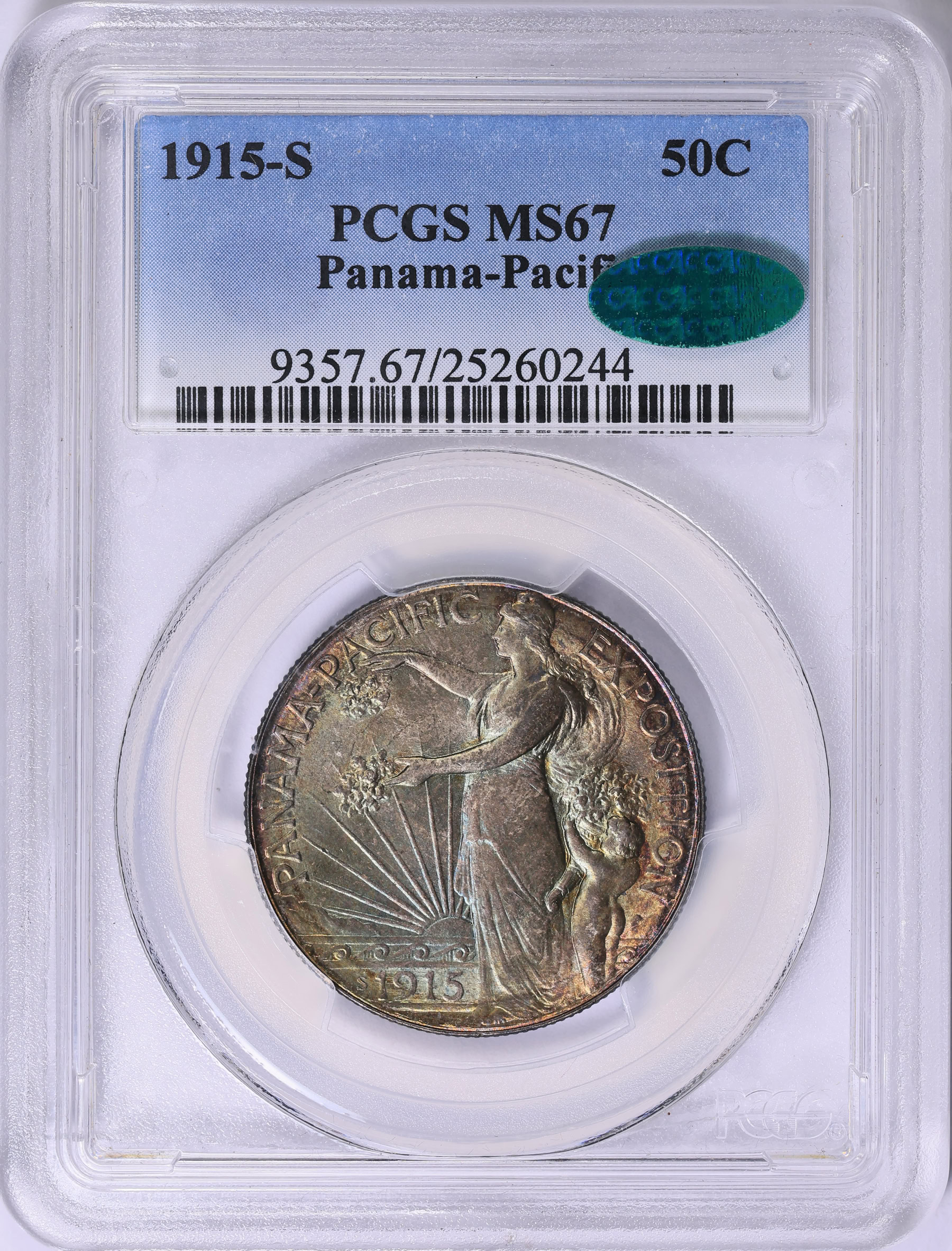 1915-S Panama-Pacific Exposition Half Dollar PCGS MS-67 (CAC Green) (Toned) (Item 1830458 ...