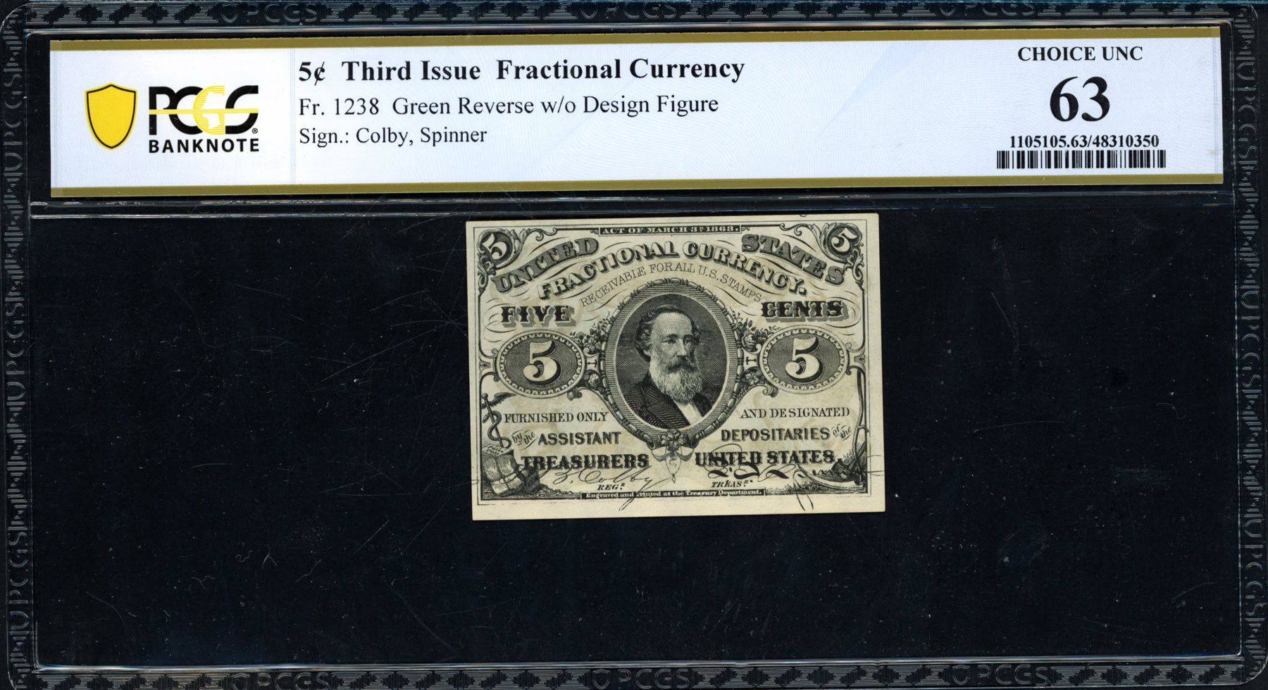 Fr. 1238 Third Issue 5 Cents Fractional Currency Note PCGS Banknote ...