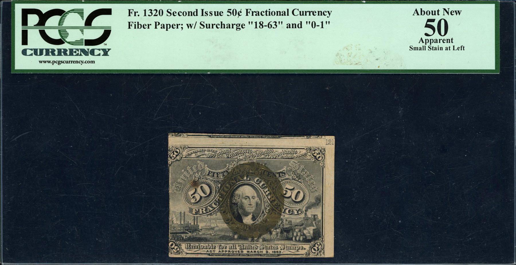 Fr. 1320 Second Issue 50 Cents Fractional Currency Note With Surcharges ...