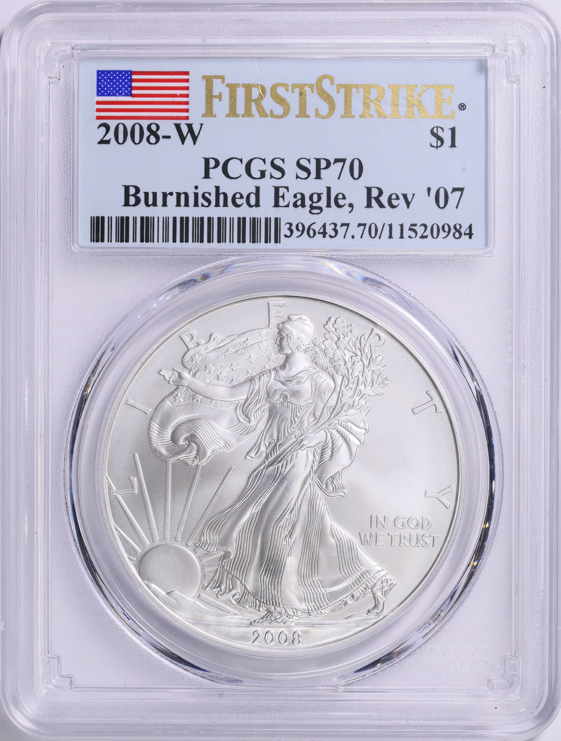 2008-W $1 Silver Eagle Burnished Reverse of 2007 First Strike PCGS SP-70 (Item 1830604 ...
