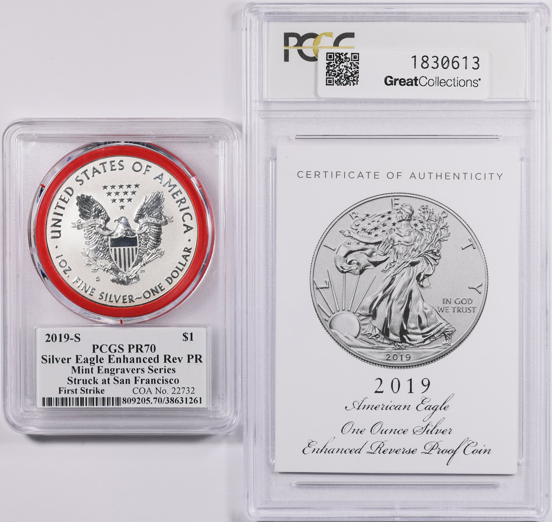 2019-S $1 Silver Eagle Enhanced Reverse Proof First Strike PCGS Proof-70 (Mercanti Signed Flag ...